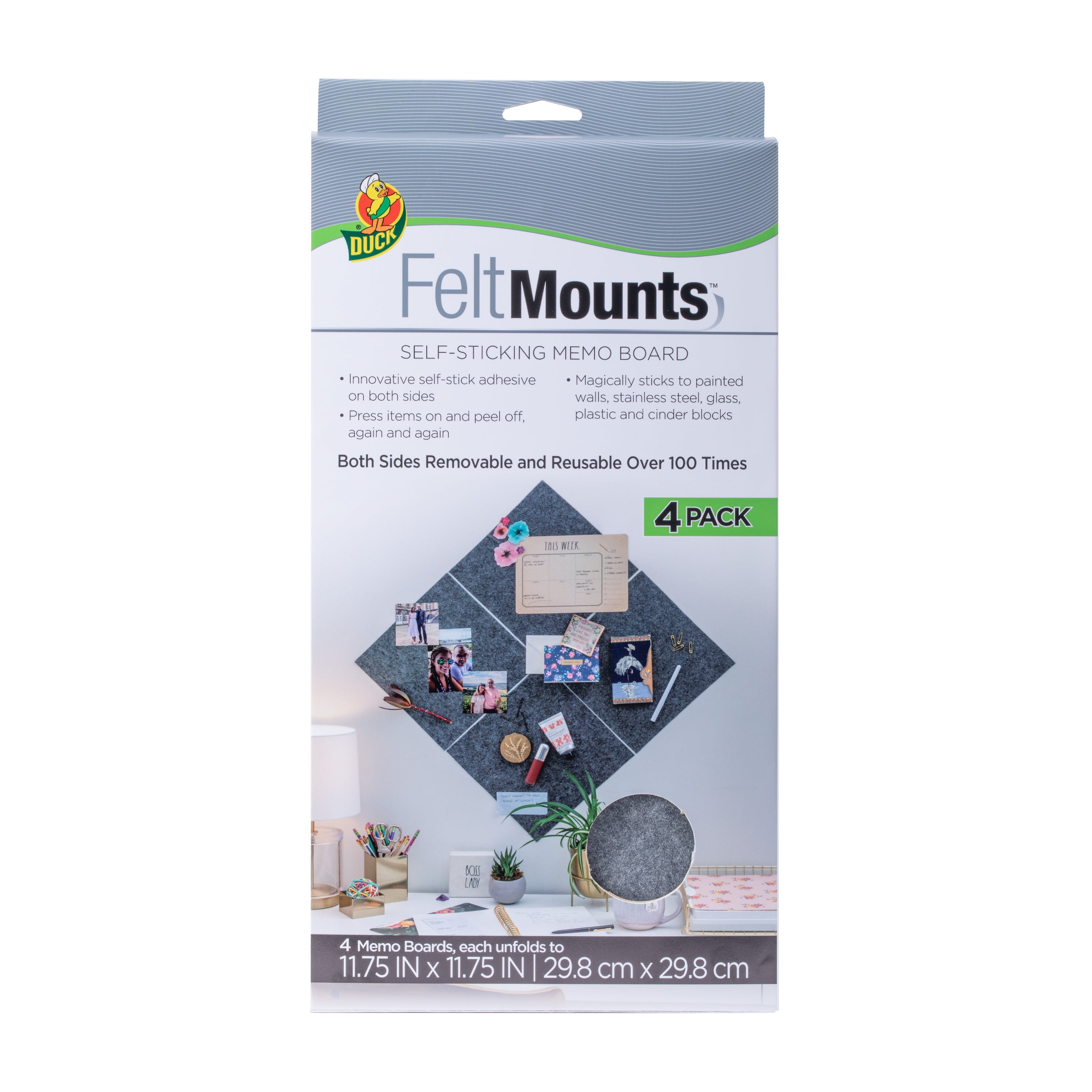 Duck® Brand FeltMounts™ Self-Sticking Memo Board - Charcoal Gray, 11.75 ...