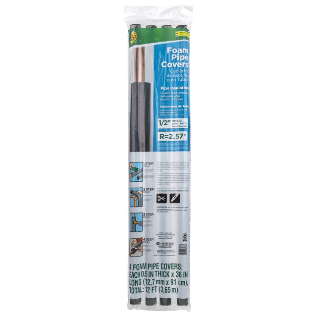 Duck Brand Foam Pipe Cover, 12 ft. Long (Fits .5 in. Pipes) - Walmart.com