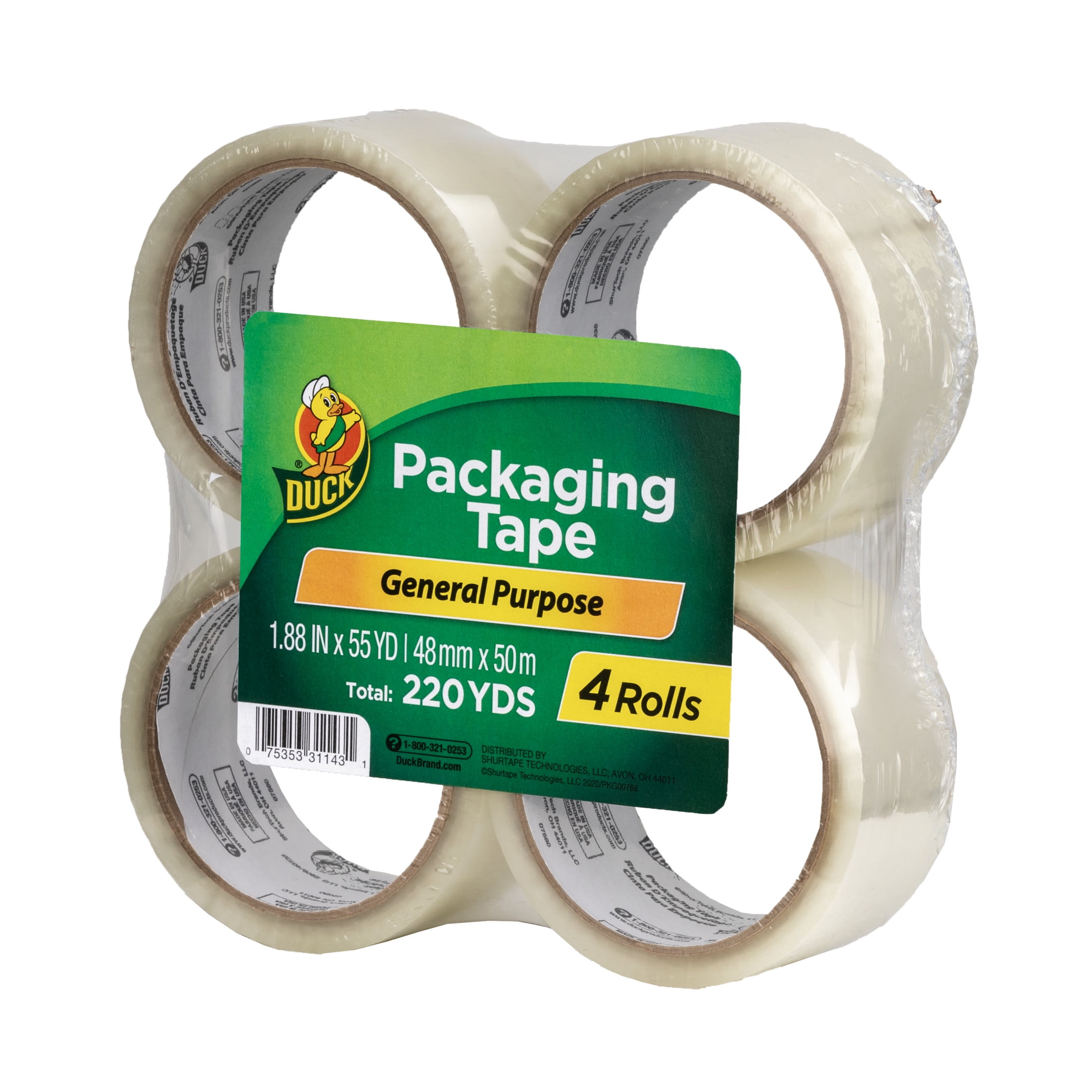 Duck Brand General Purpose Acrylic Packing Tape, 1.88 in x 55 yd, Clear ...
