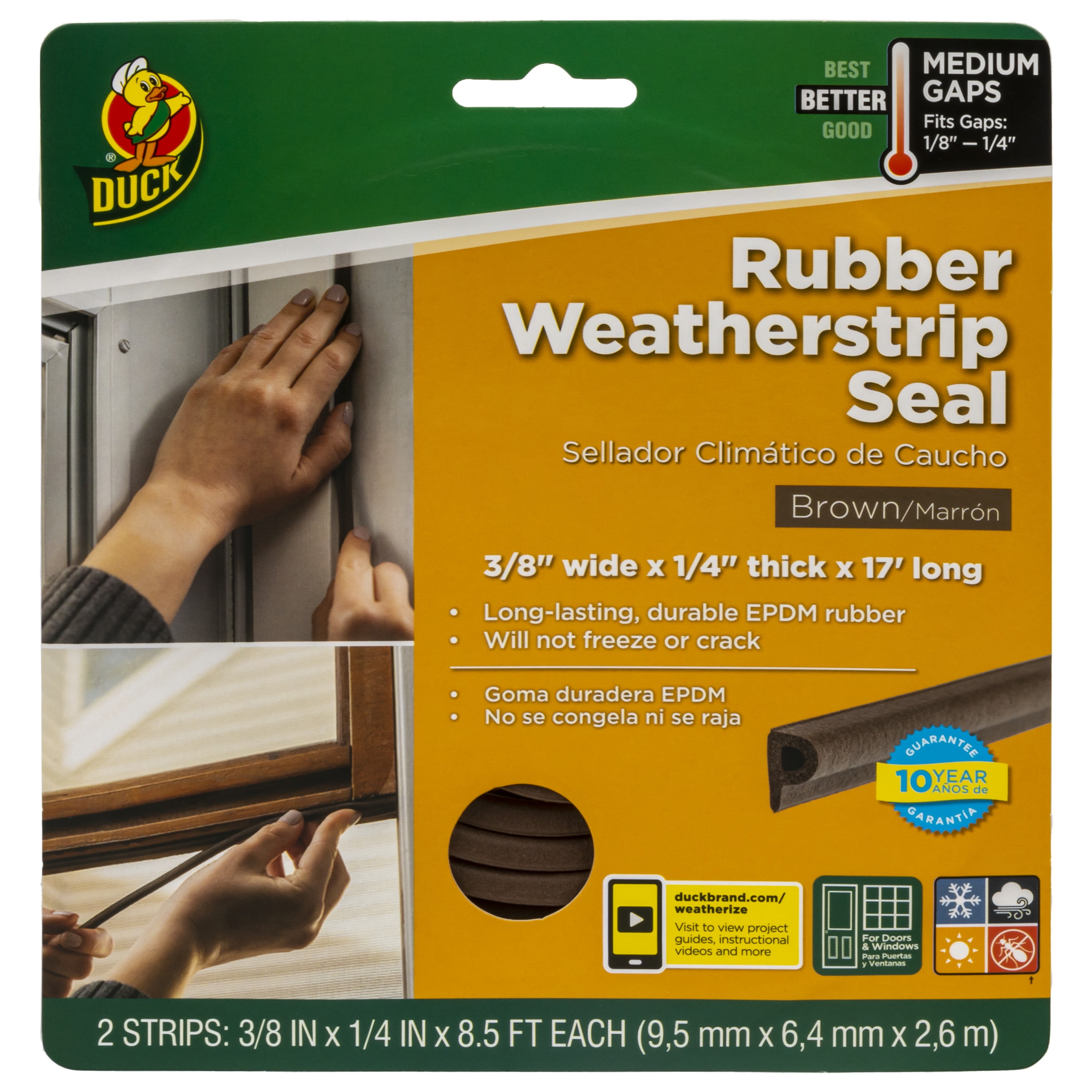 Duck Brand Heavy-Duty Brown Medium Gap Rubber Weatherstrip Seal, 0.38 ...