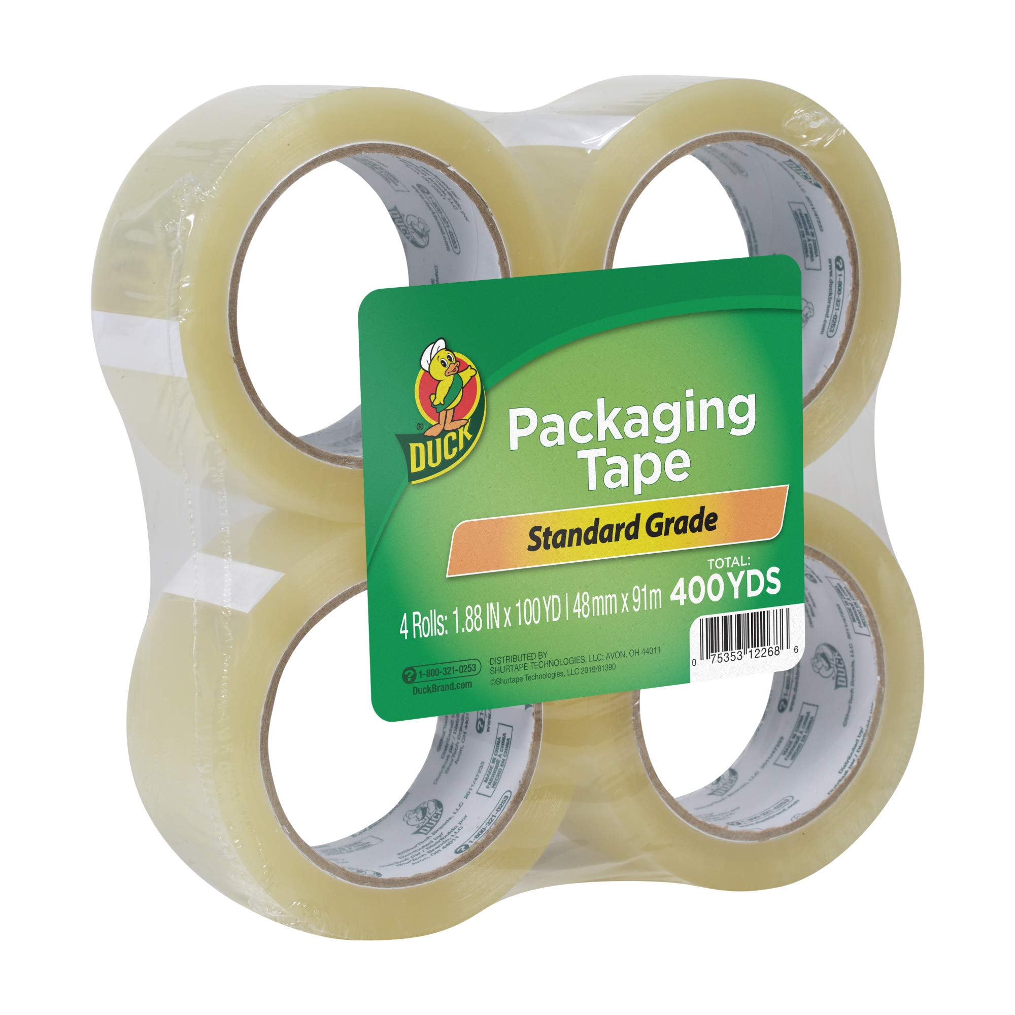 Duck Brand Standard Packaging Tape Refills - 4 Extra Long Rolls of ...