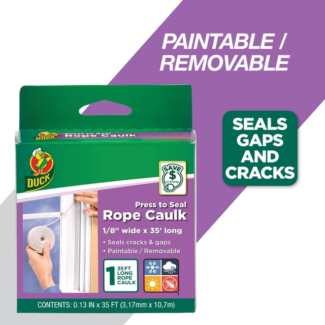 Duck Brand White Rubber Rope Caulk for Windows and Doors - 0.125 in. x ...