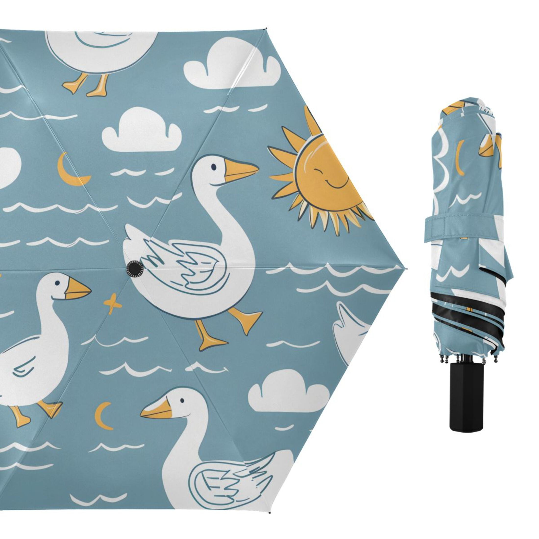 Duck Cloud Sun Wave All Weather Umbrella Triple Folding Parasol 6 Ribs ...