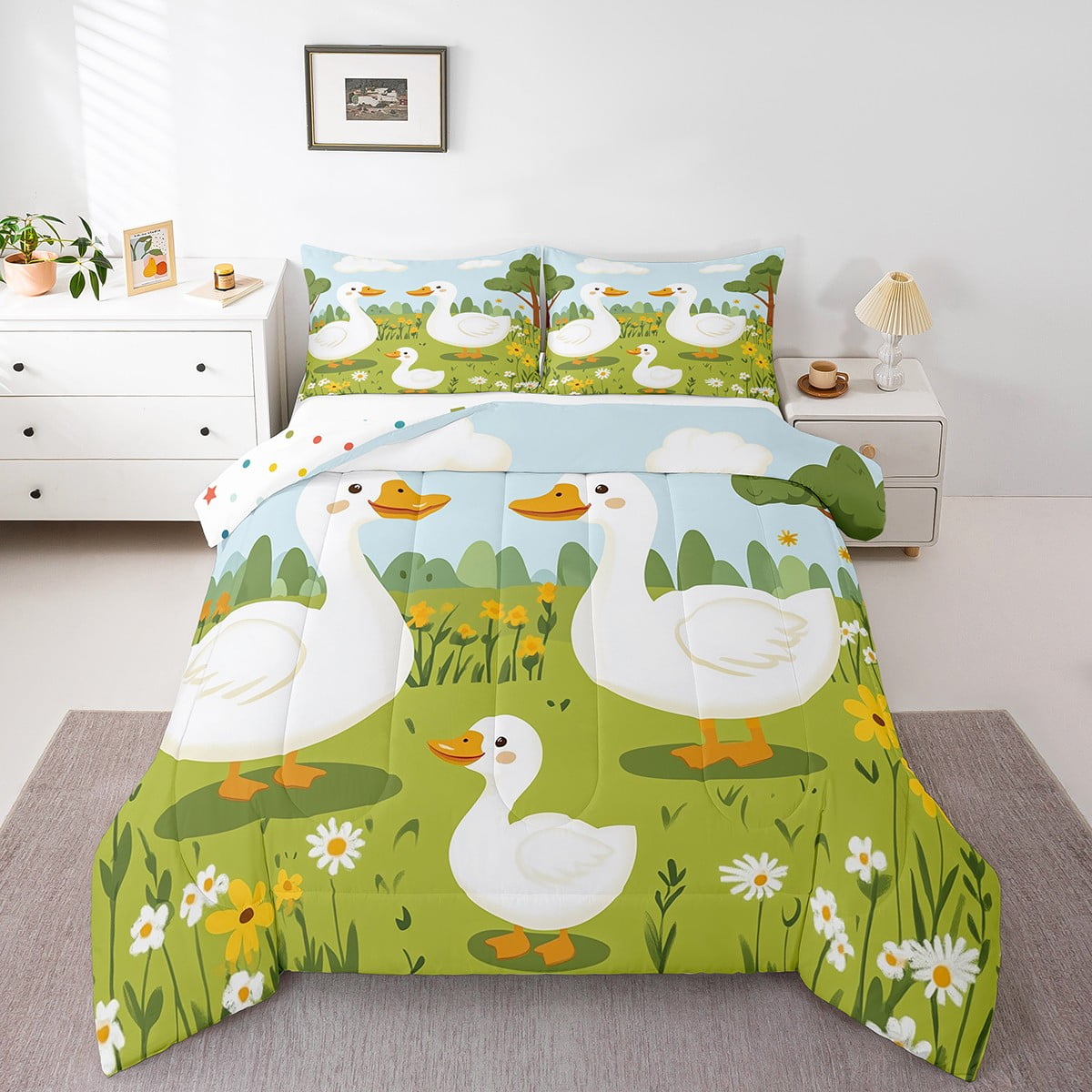 Duck Comforter Set Farmhouse Decor Twin Bedding Set,Yellow Florals ...