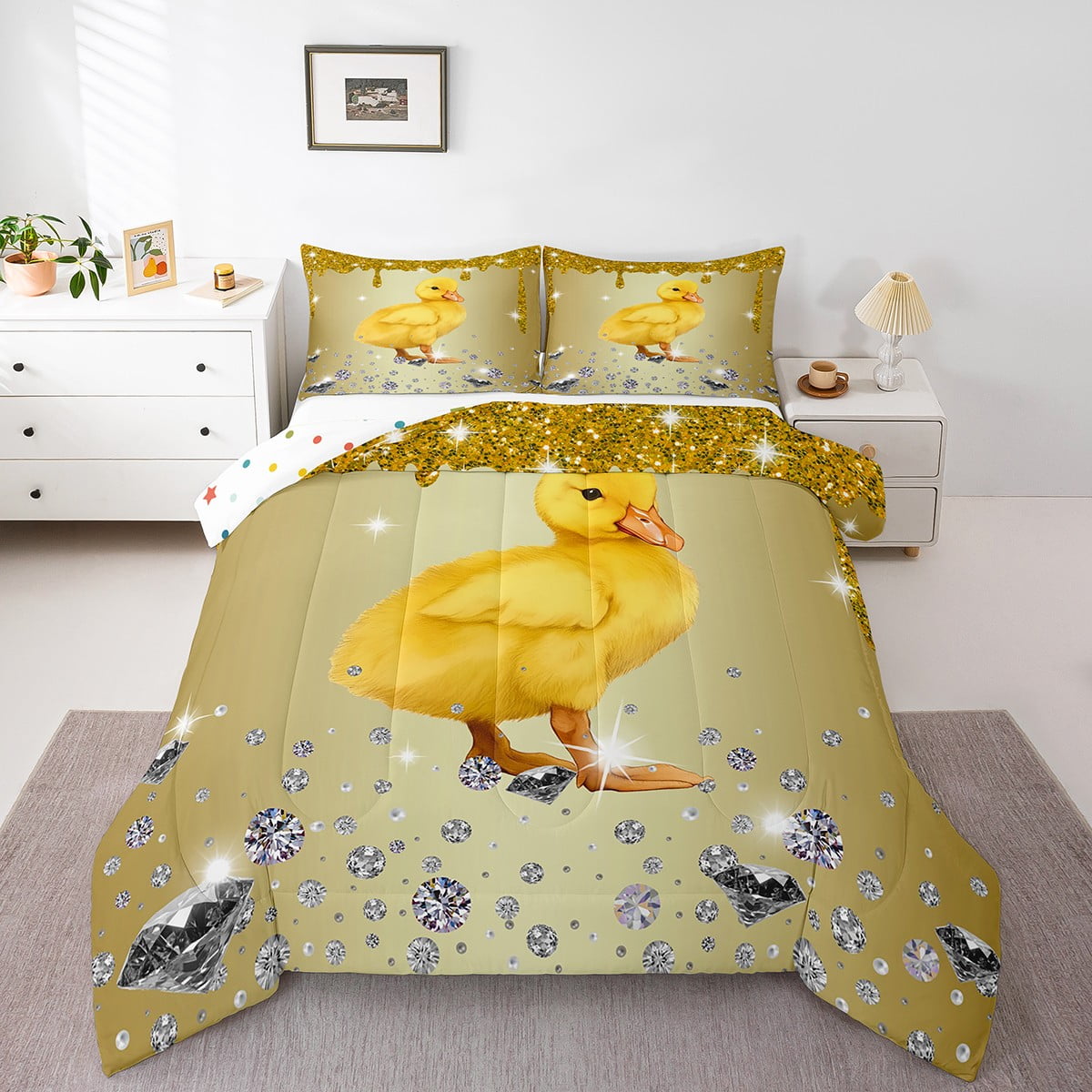 Duck Comforter Set Yellow Sequin Fluid Art Bedding Sets Full,Crystal ...