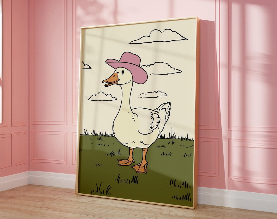Duck In Cowboy Hat In A Field Print • Retro Howdy Cowgirl Poster Art ...
