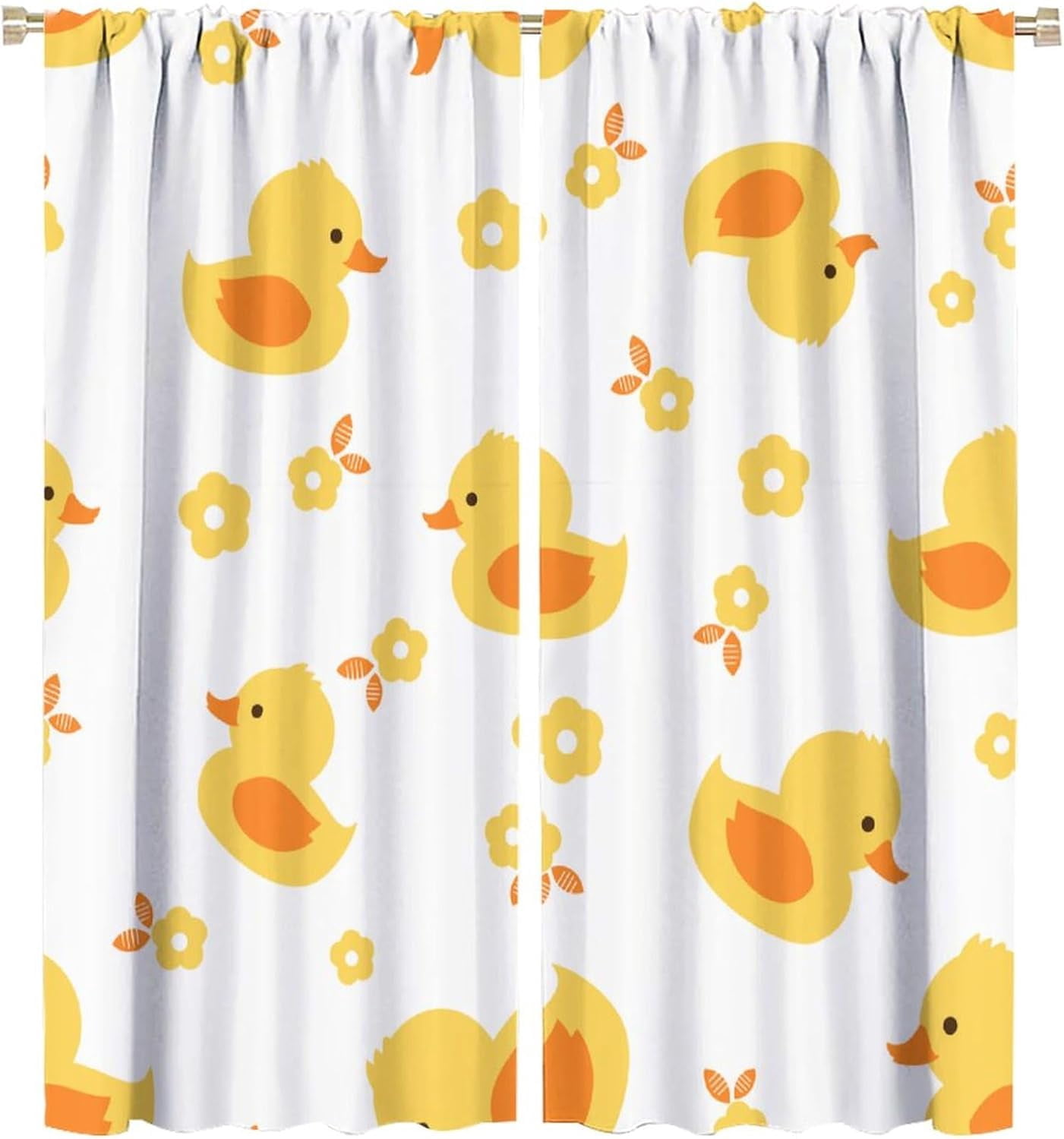 Duck Curtain Yellow Cute Ducks Flowers Pattern for Kids Room Decoration ...