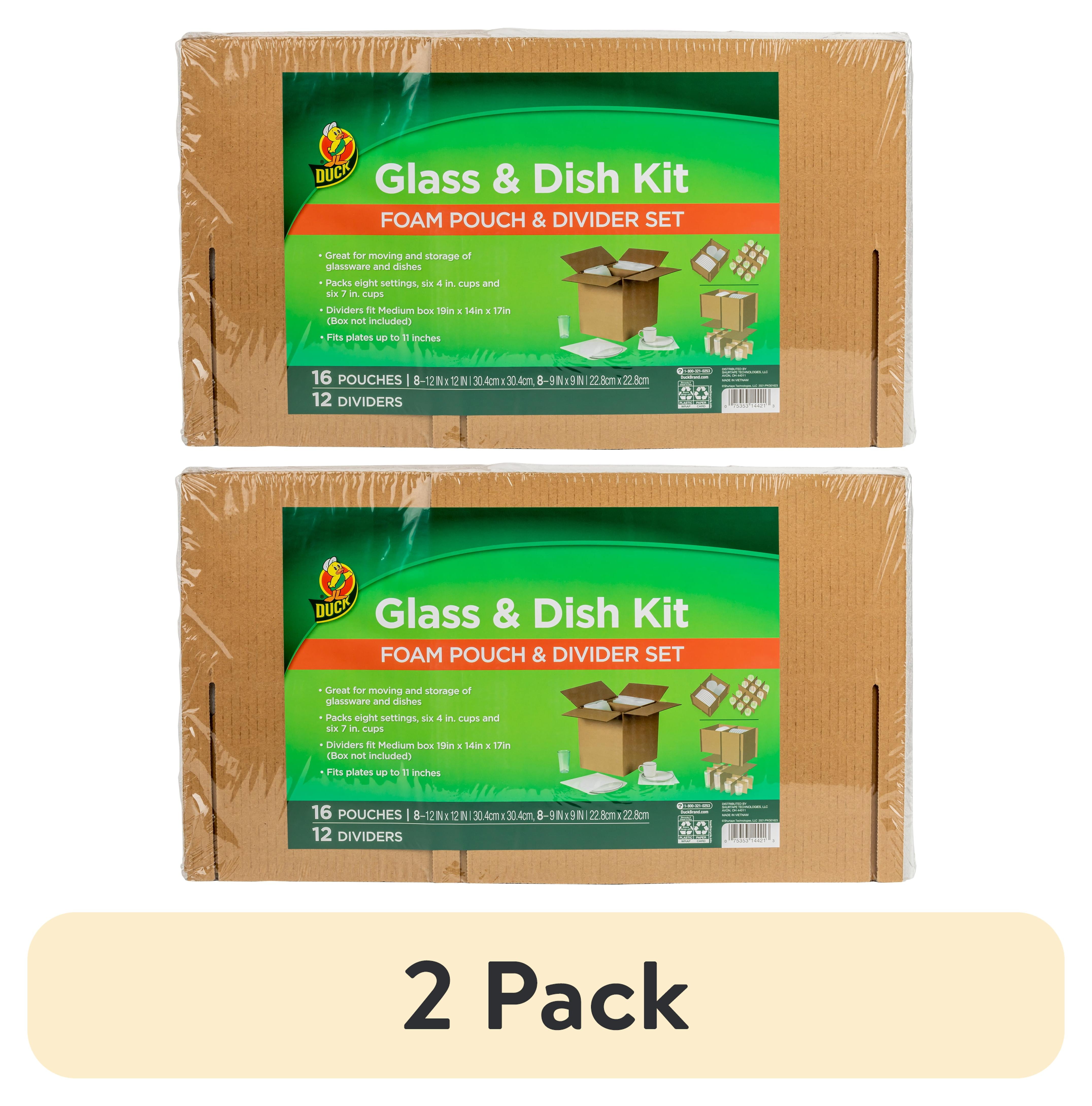 (2 pack) Duck Dish and Glass Moving Kit, 16 Pouches and 12 Corrugate ...
