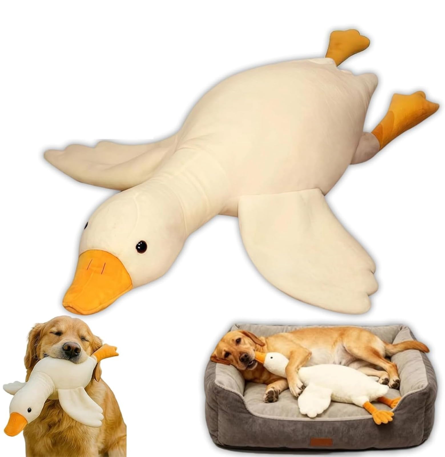 Duck Dog Toy, 19 Inch w Extra-Large White Plush Duck for Medium & Large ...