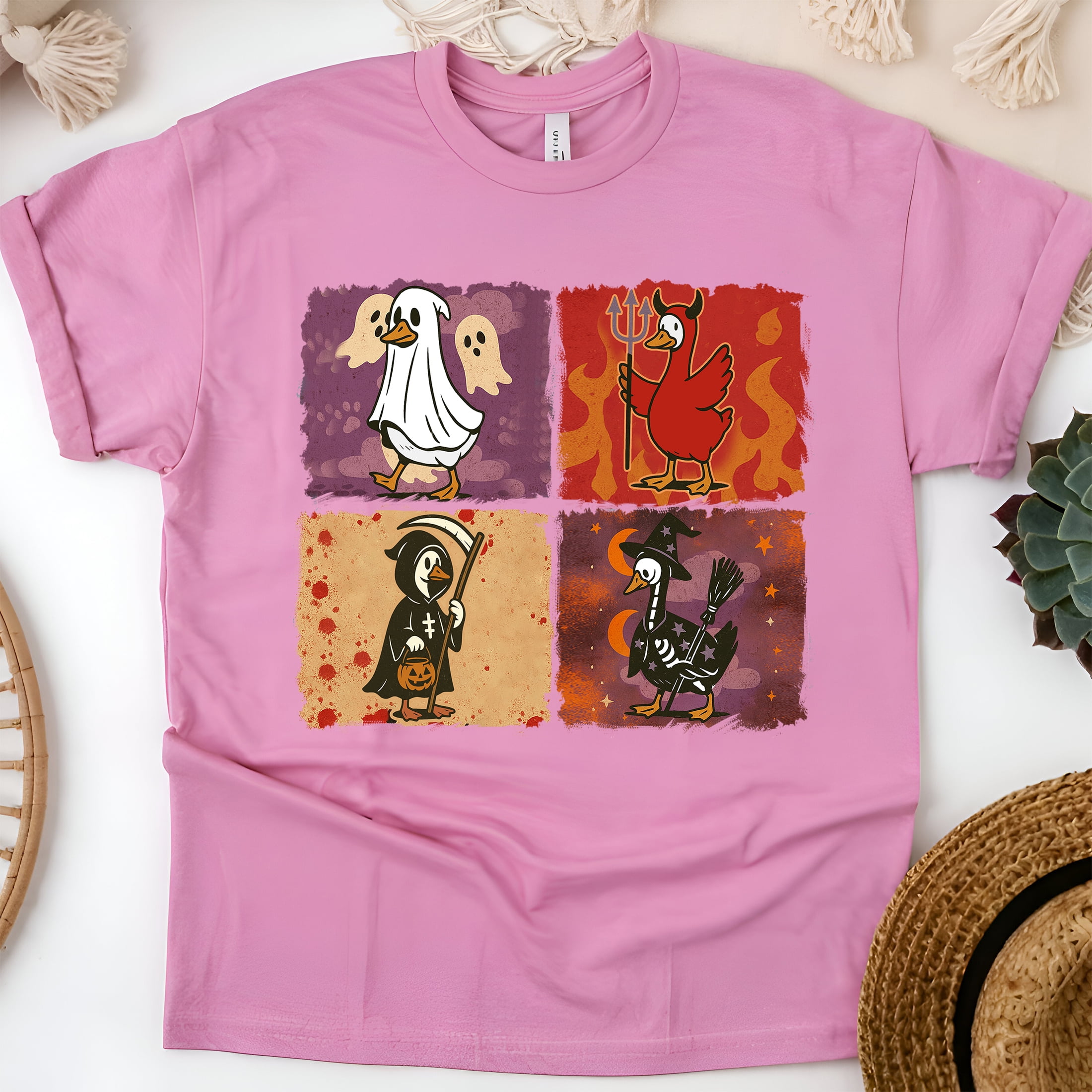 Duck Dressed as Ghost, Devil, Reaper, Skeleton Tee – Cartoon Spooky ...