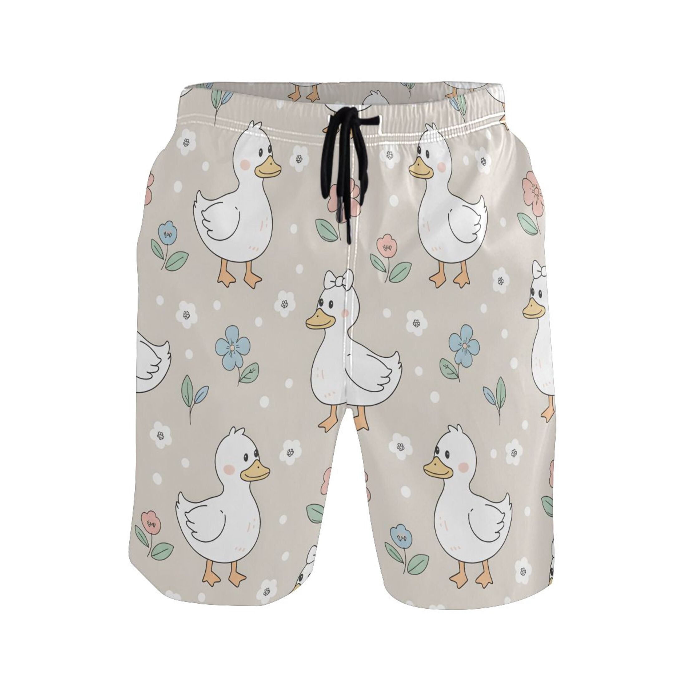Duck Flower Pattern Mens Swim Trunks Quick Dry Board Shorts Breathable ...