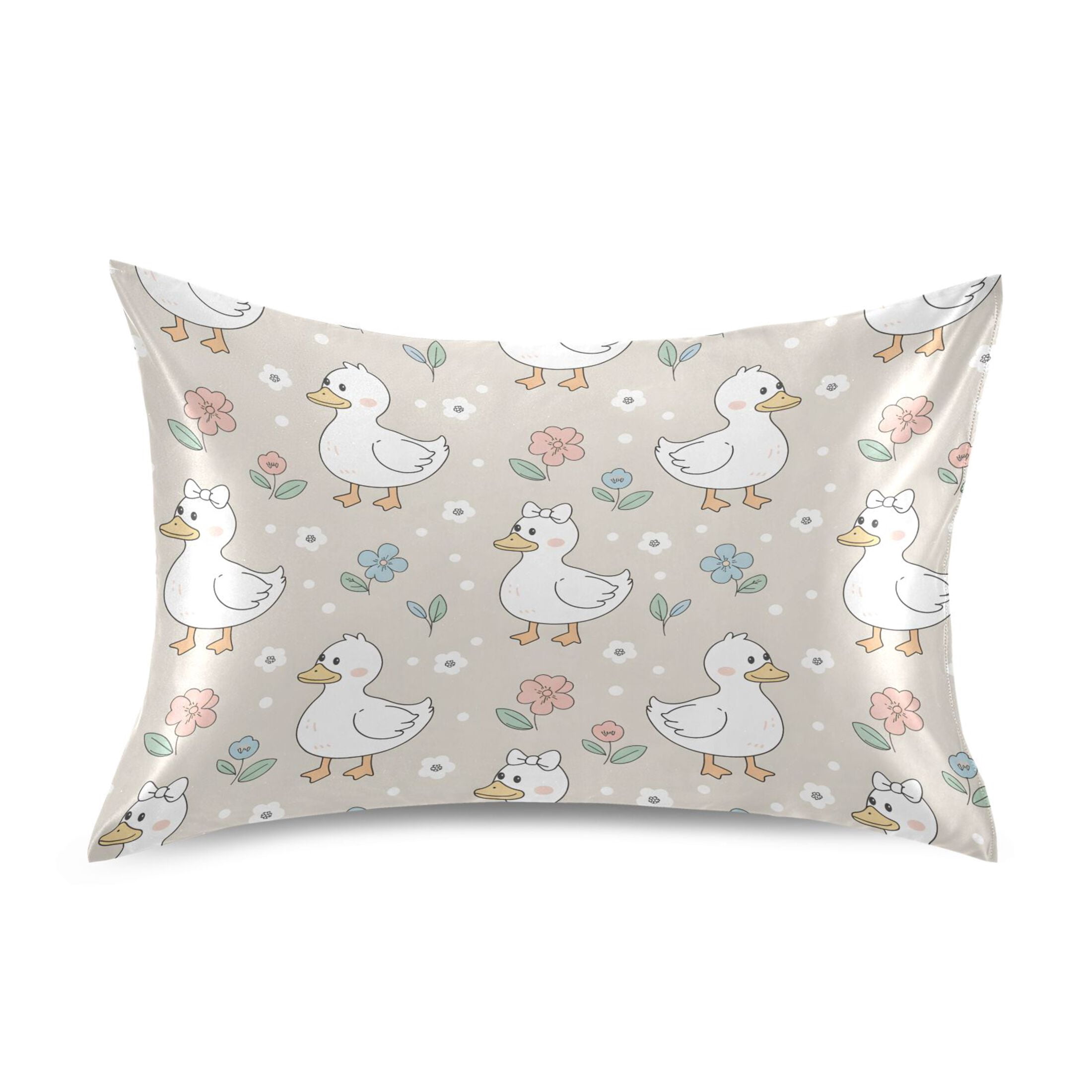 Duck Flower Pattern Queen Size Satin Pillowcase 30''x20'' Double-Sided ...