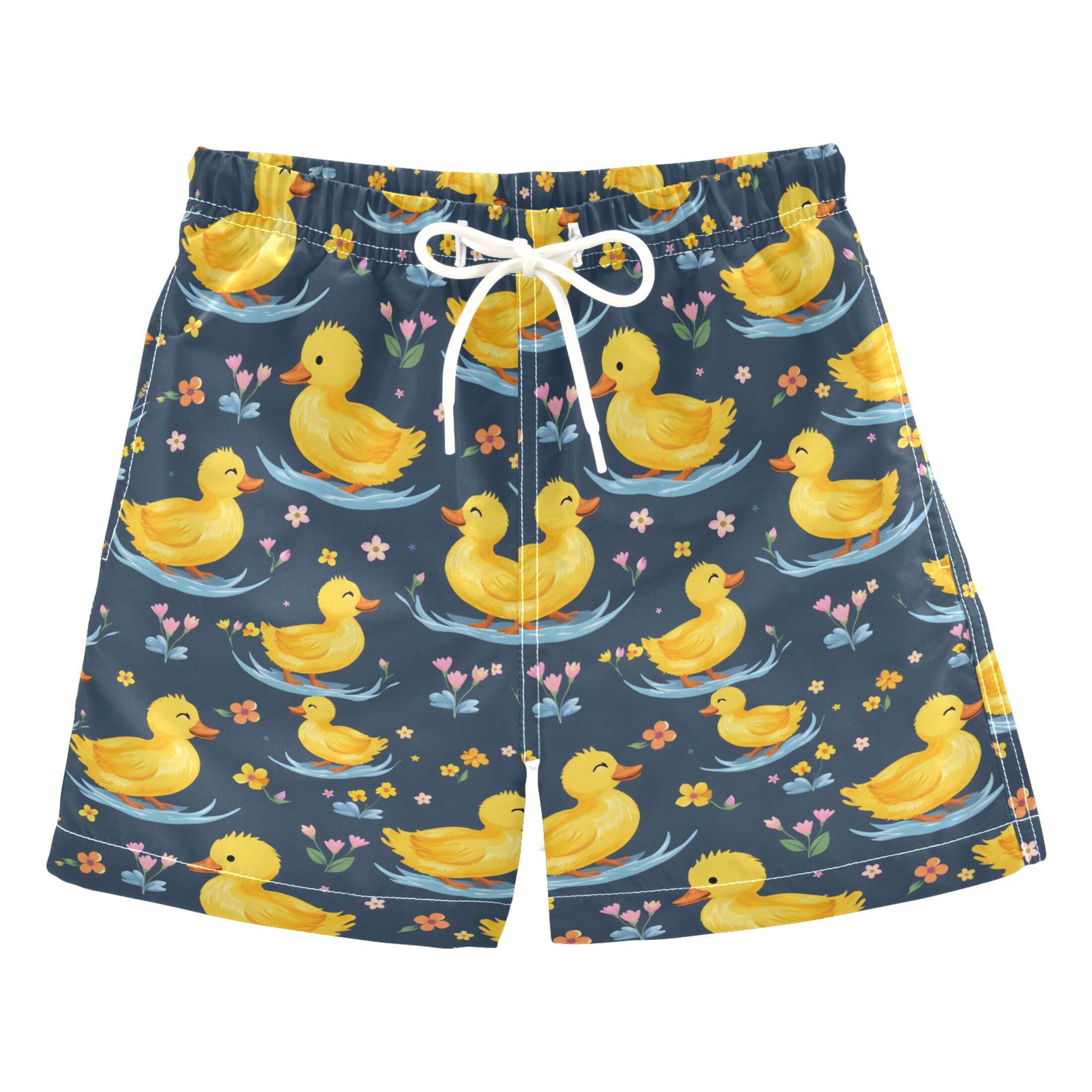 Duck Flower Pattern Swim Trunks Quick Dry Beach Pool Board Shorts ...