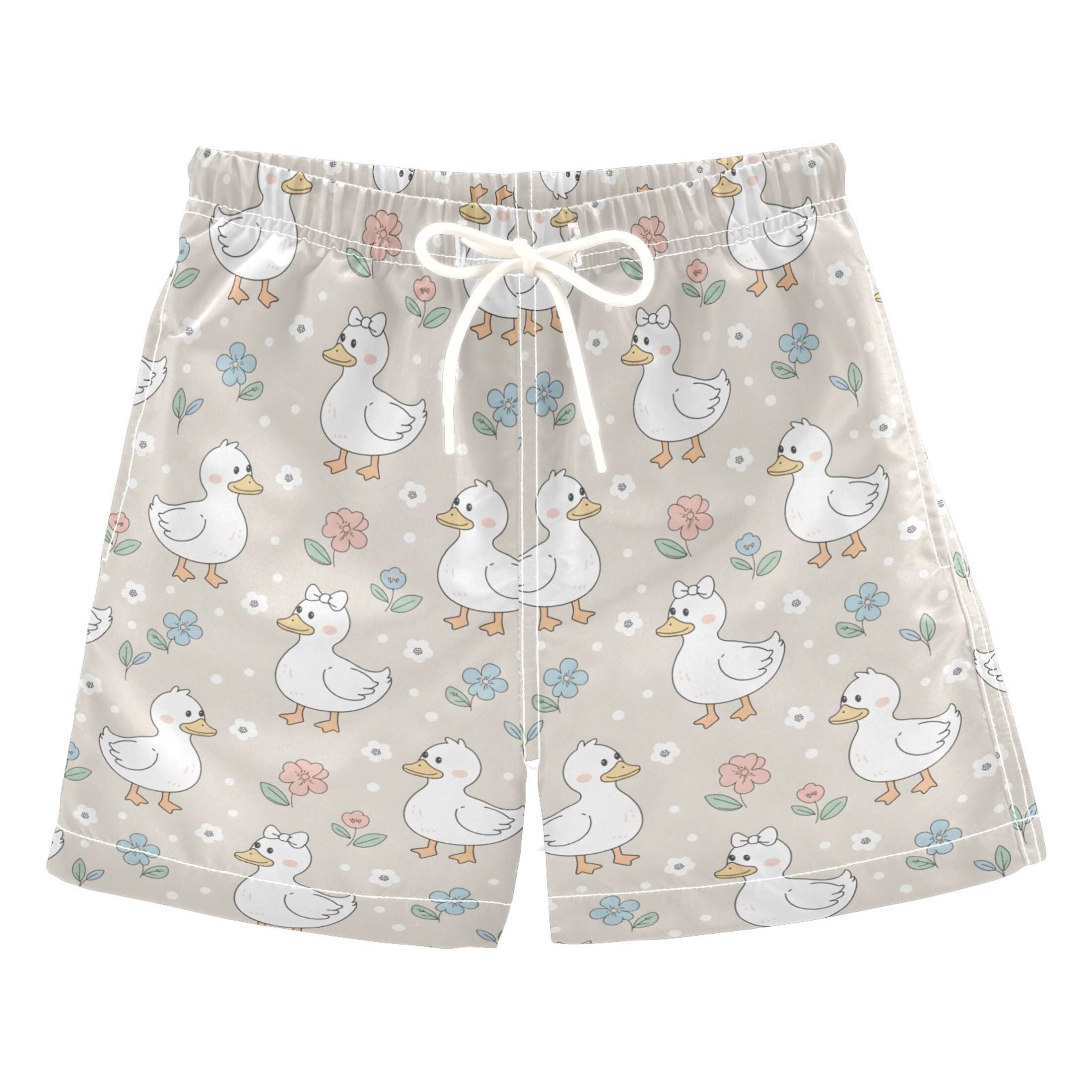 Duck Flower Pattern Swim Trunks Quick Dry Beach Pool Board Shorts ...