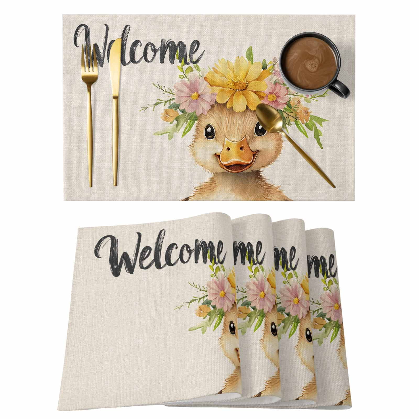 Duck Flower Placemats Set of 4 Spring Cute Idyllic Animal Garland ...