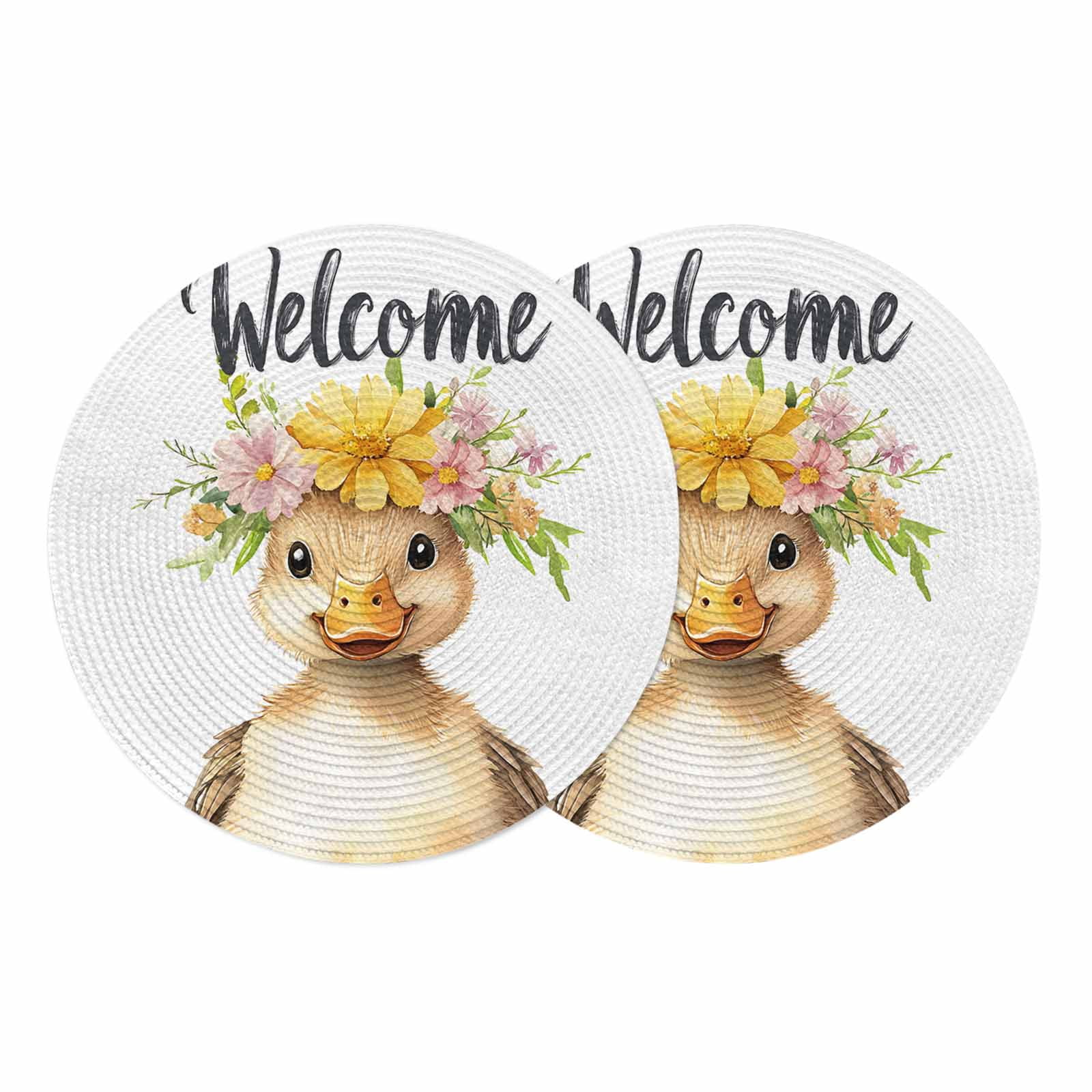 Duck Flower Round Placemats Set of 2 Cute Farm Animal Pastoral Pastel ...