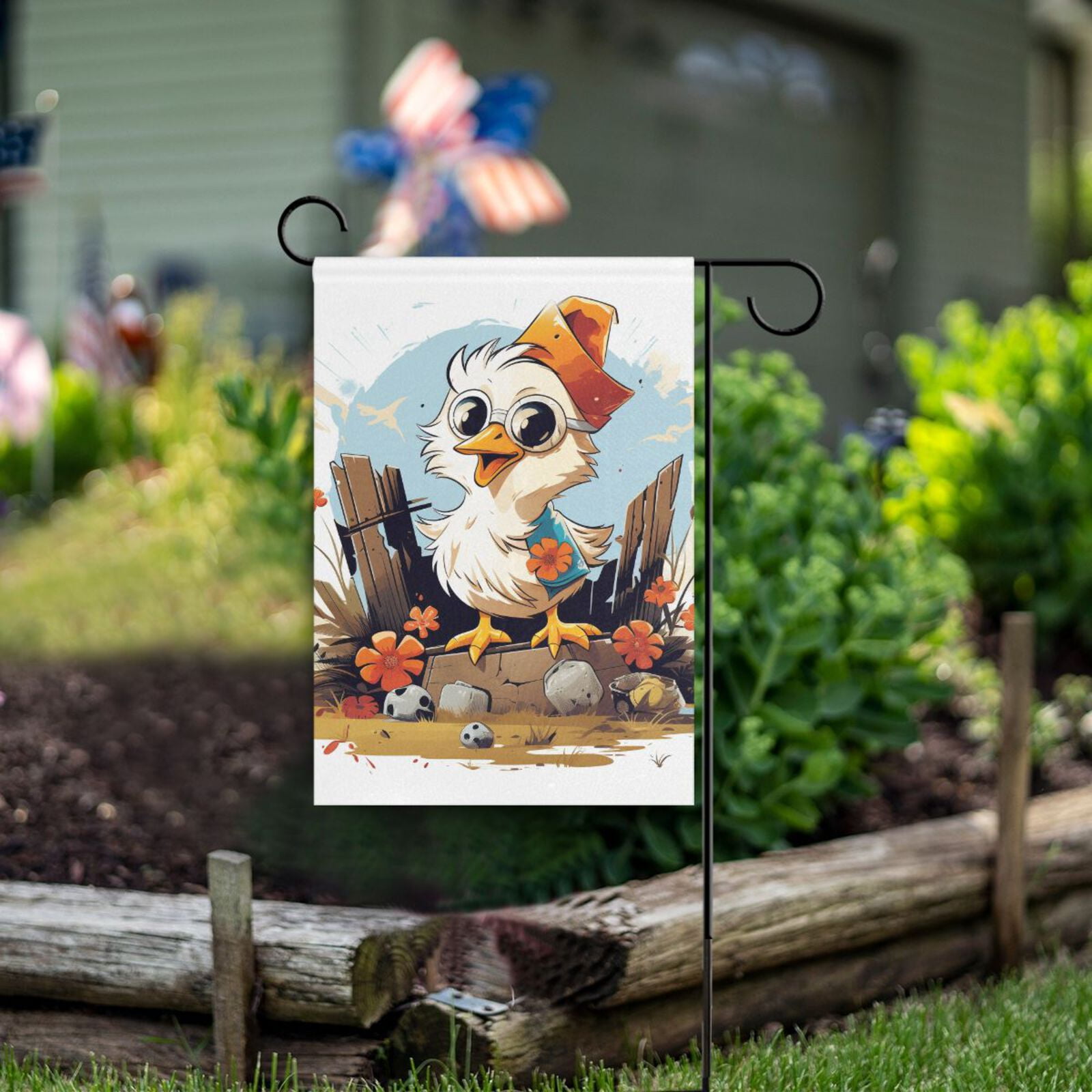 Duck Glasses Hat Garden Flag Double Sided Outdoor Banners for Courtyard ...