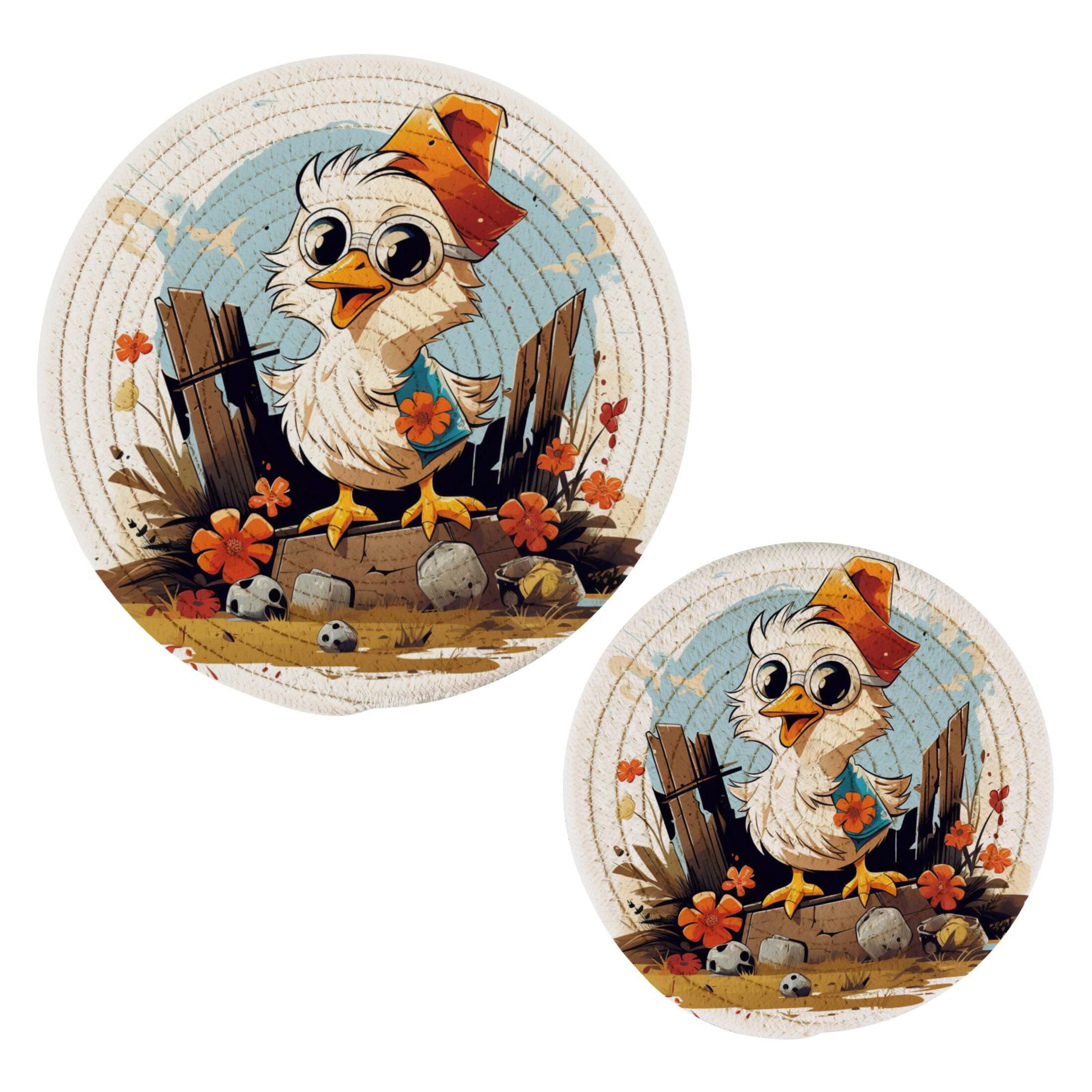 Duck Glasses Hat Trivet Mats Pot Holders Cotton Woven Non-Slip Heat ...