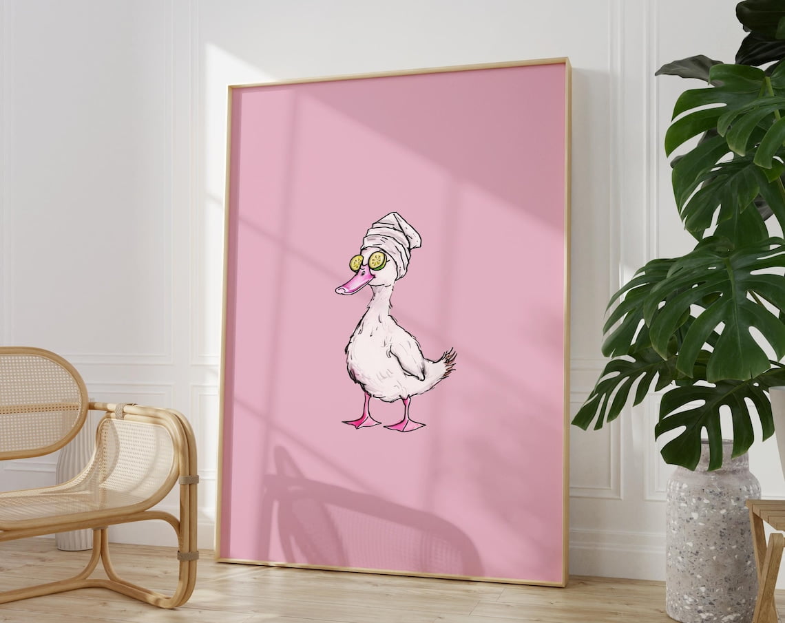 Duck In Head Towel & Cucumber Eyes Print • Cute Spa Day *It Girl* Art ...