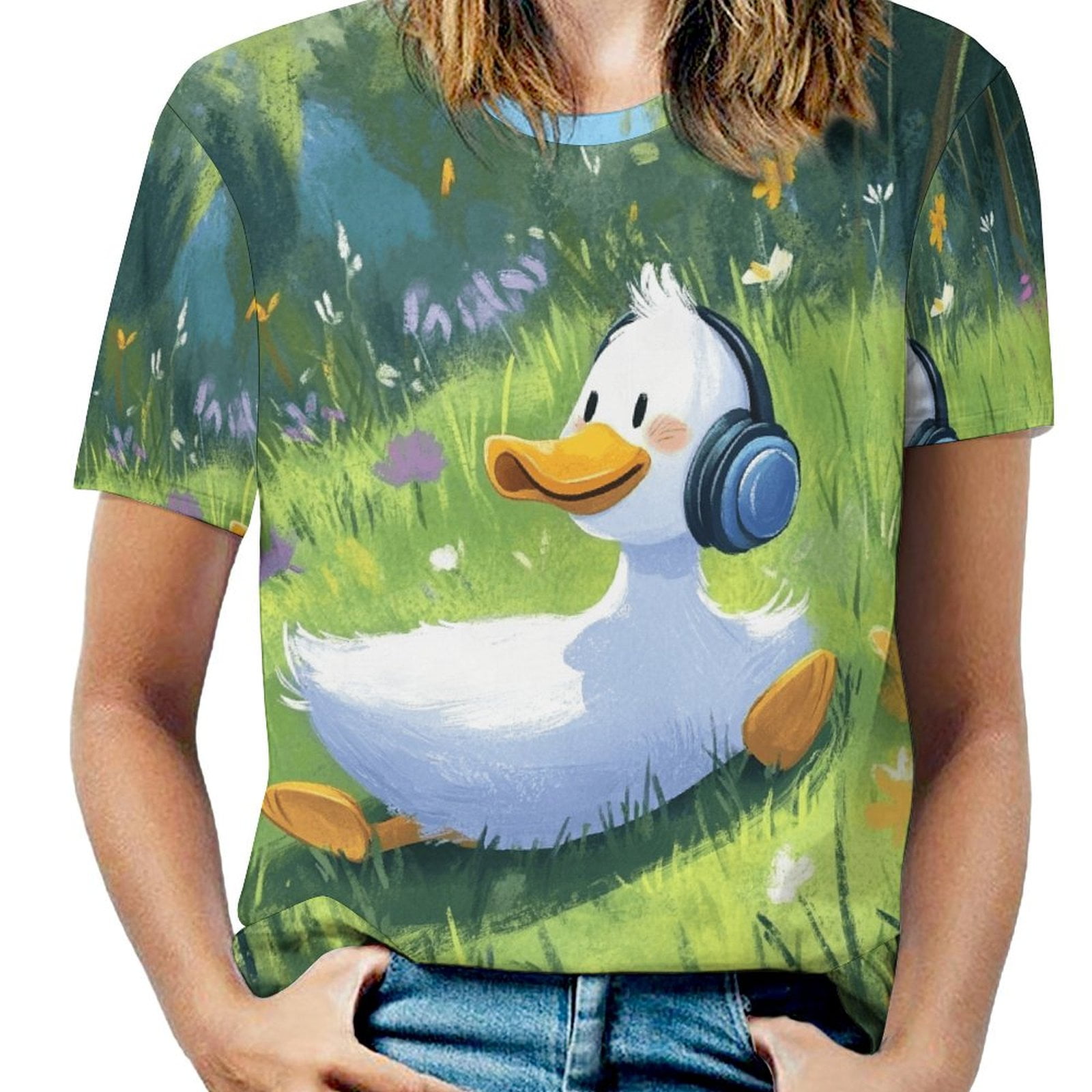 Duck Headphones Garden Womens Tops Women's Fashion Casual Short Sleeve ...
