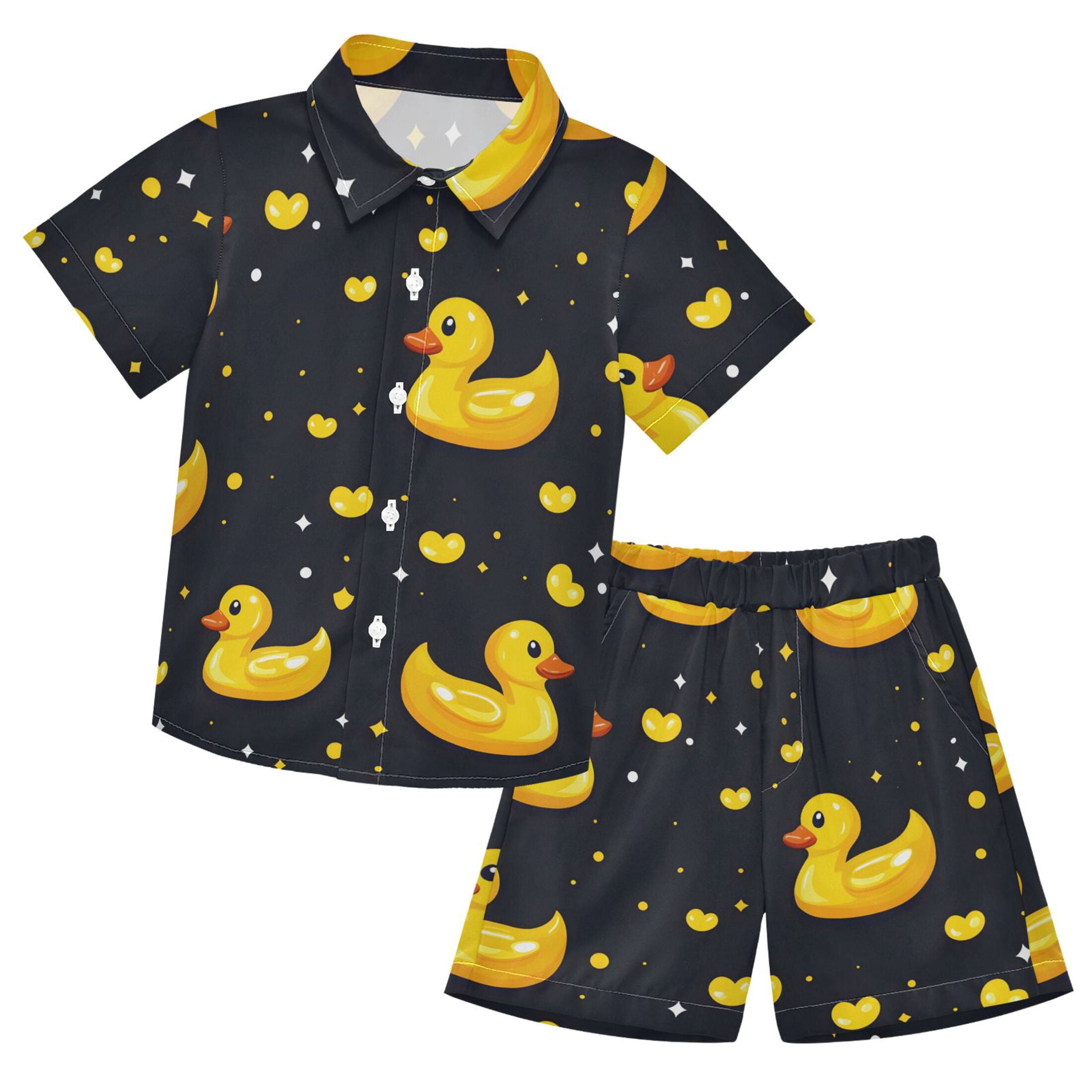 Duck Heart Pattern Boys' Hawaiian Shorts Sets Button Down Shirts 3T-10Y ...