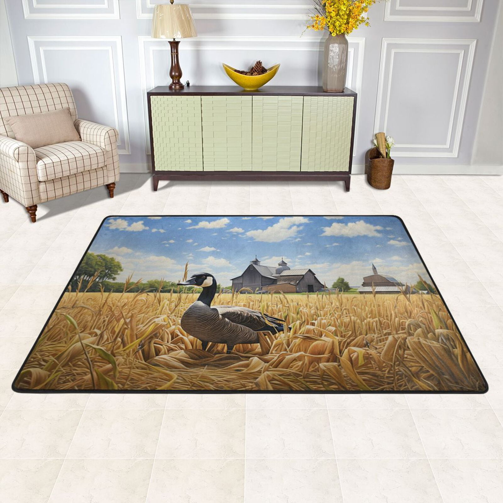 Duck Houses Trees Wheat Area Rug Washable 72 x 48 Floor Carpet Mat Non ...
