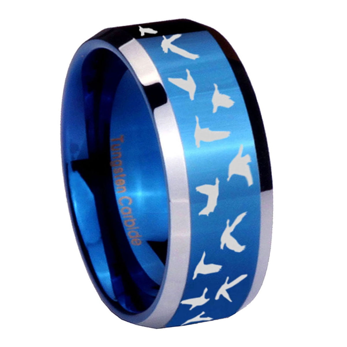 Duck Hunter 8MM Beveled Edge Blue Tungsten Men Ring - Walmart.com