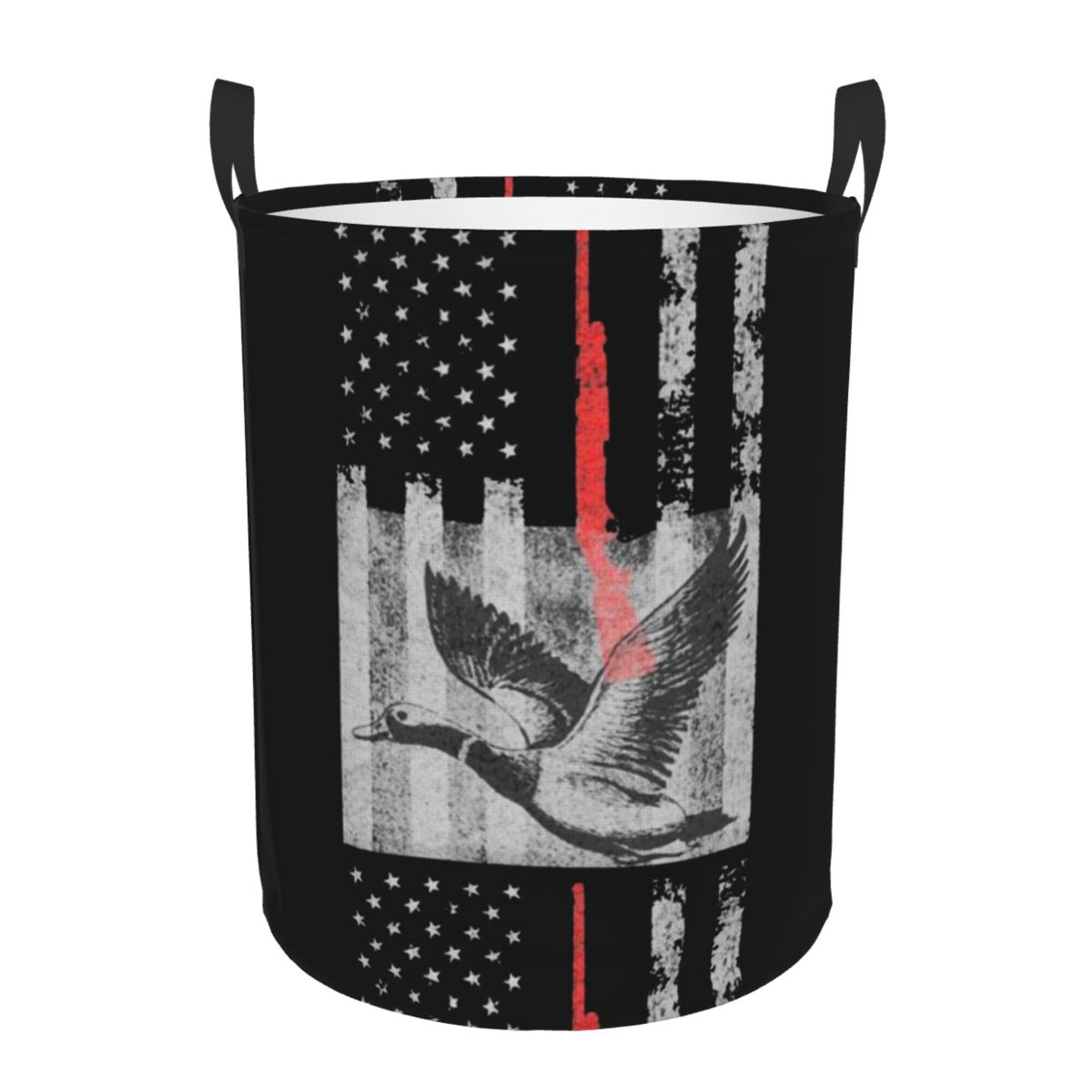 Duck Hunting American Flag Circular Laundry Basket (With Handle ...