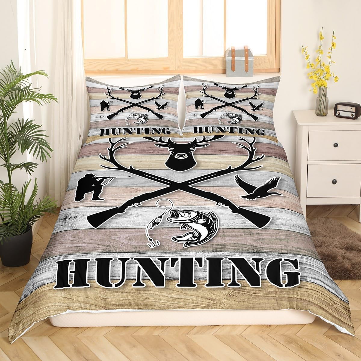 Duck Hunting Bedding Rustic Farmstyle Bedding Set Hunter Wild Animal Elk Bass Fish Print ...