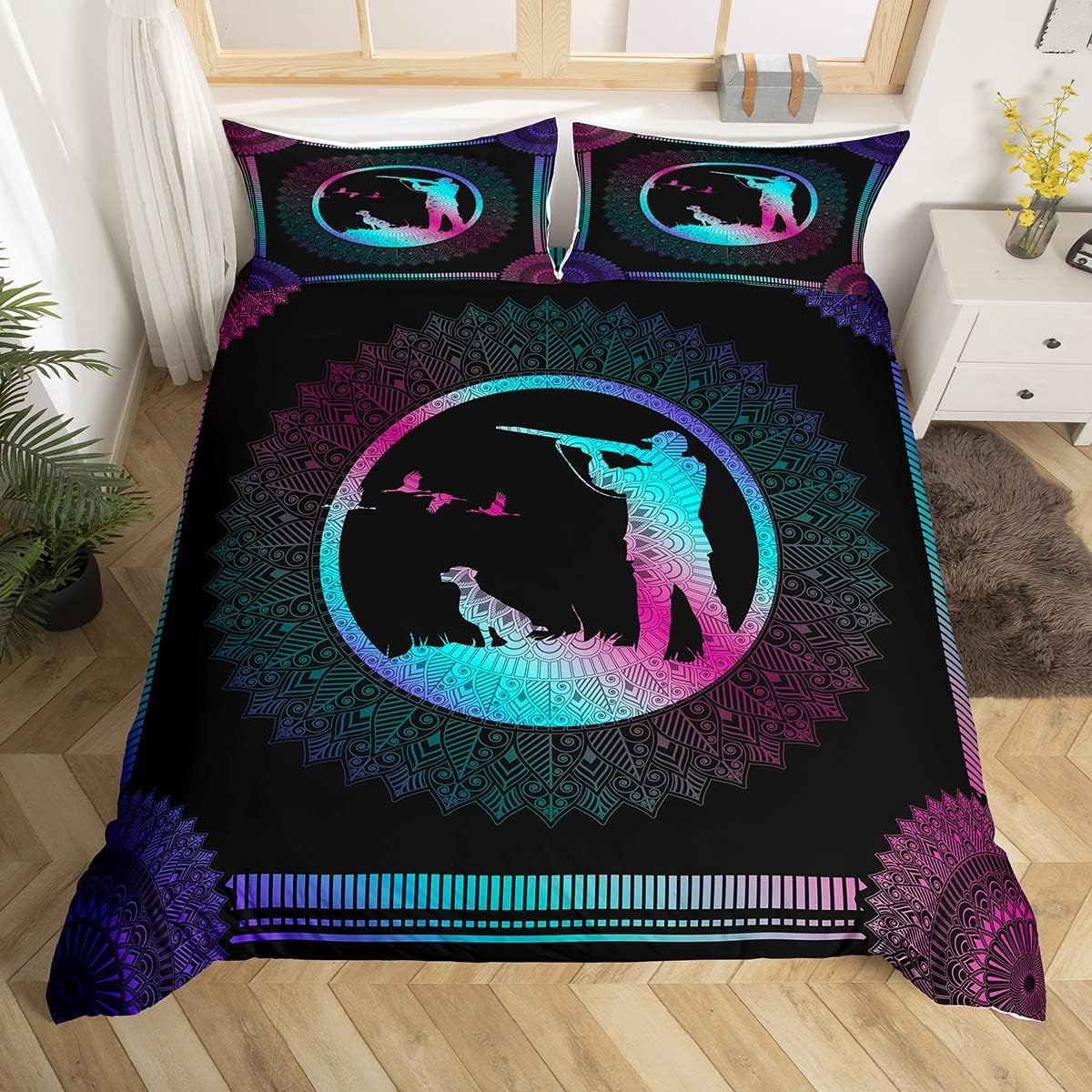 Duck Hunting Bedding Set Gradient Mandala Decor Duvet Cover Dog Hunter Comforter Cover Hunting ...