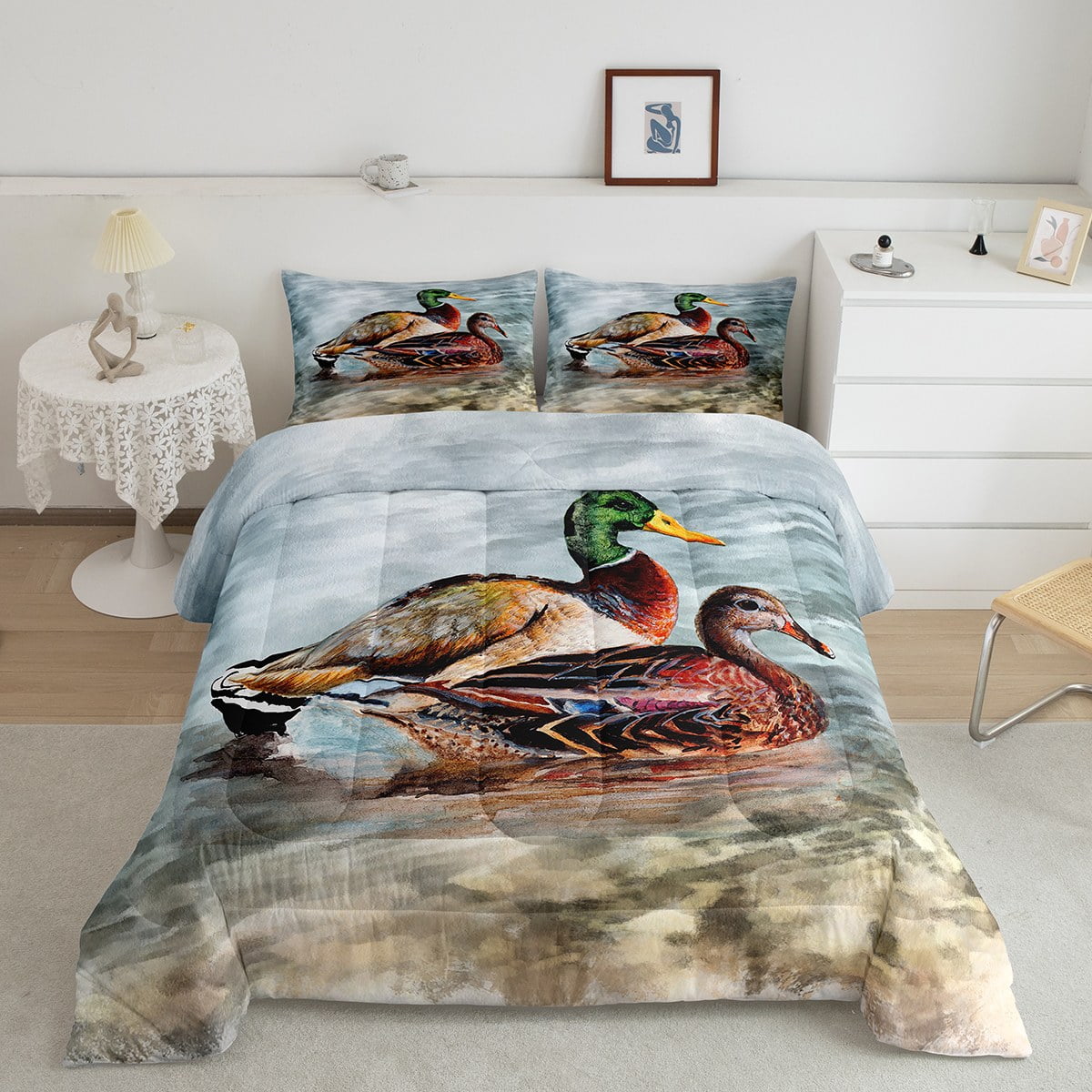 Duck Hunting Bedding Twin Mallard Duck Comforter Set, Watercolor Animal Bedding Comforter Sets ...
