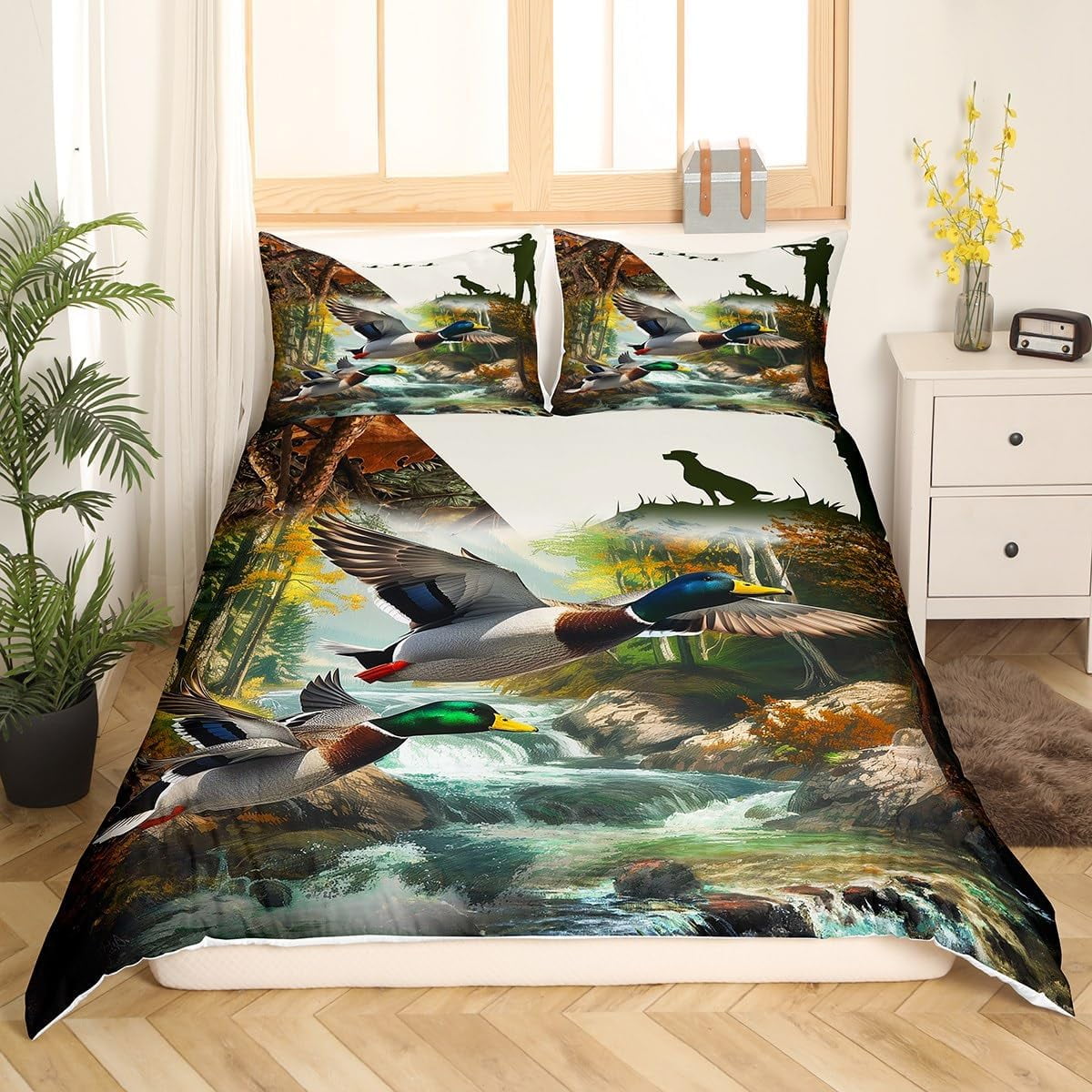 Duck Hunting Bedding Wild Animal Mallard Duck Duvet Cover Hunting Theme Comforter Cover Dog ...