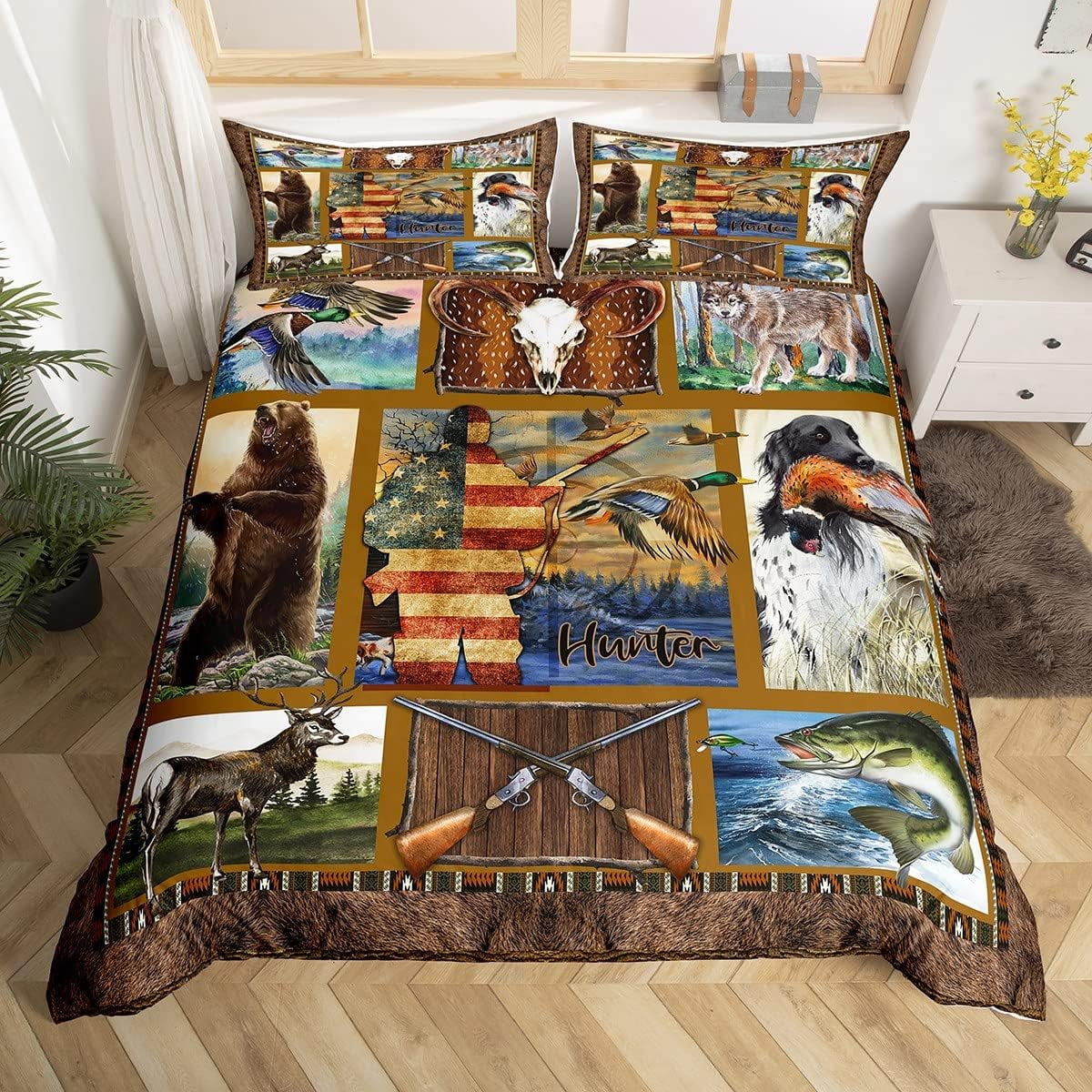 Duck Hunting Comforter Cover Hunting and Fishing Theme Duvet Cover Dog Hunter Bedding Rustic ...