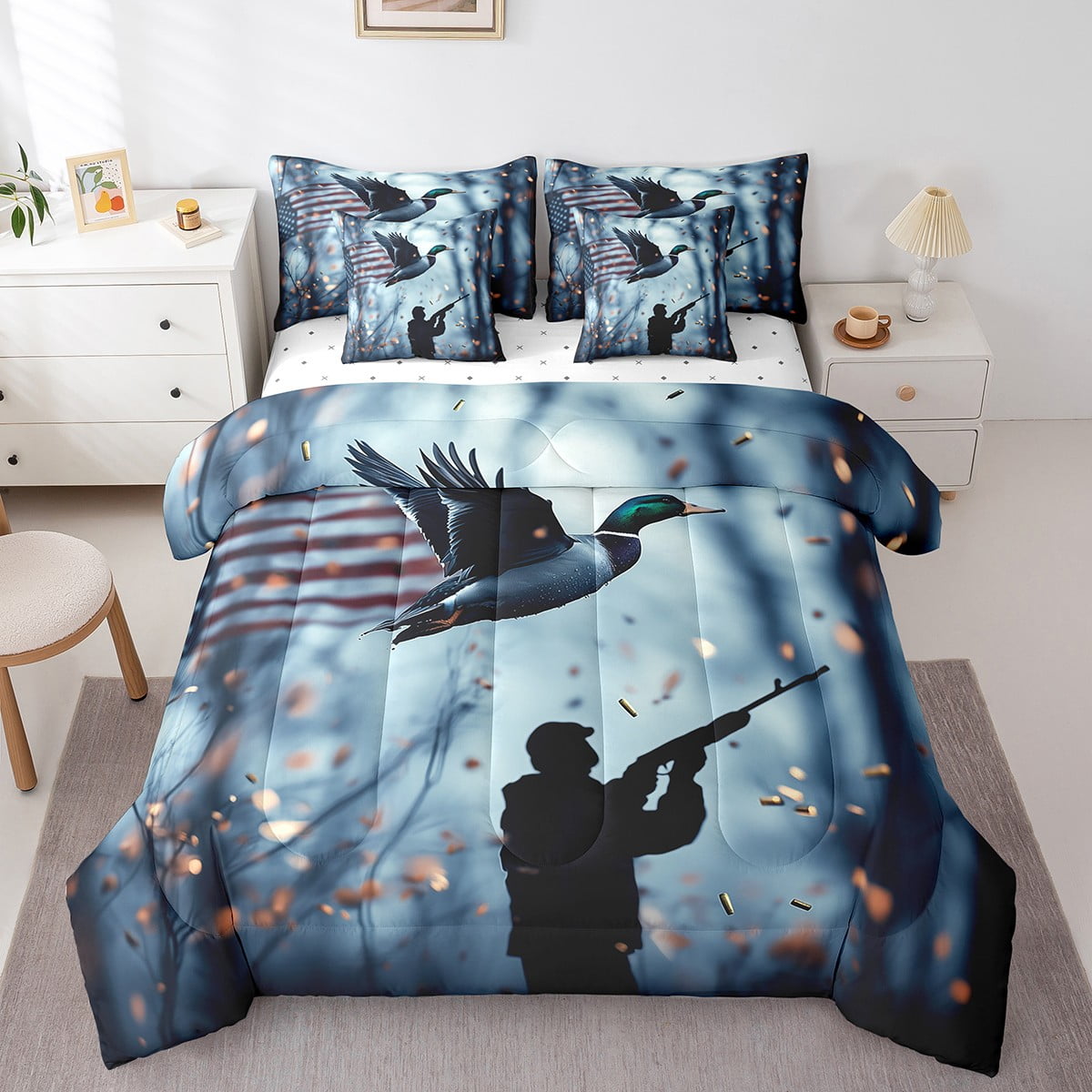 Duck Hunting Comforter Set Teens Aduts Mallard Bird Themed Twin Bed In A Bag 7 Pieces,Amercian ...