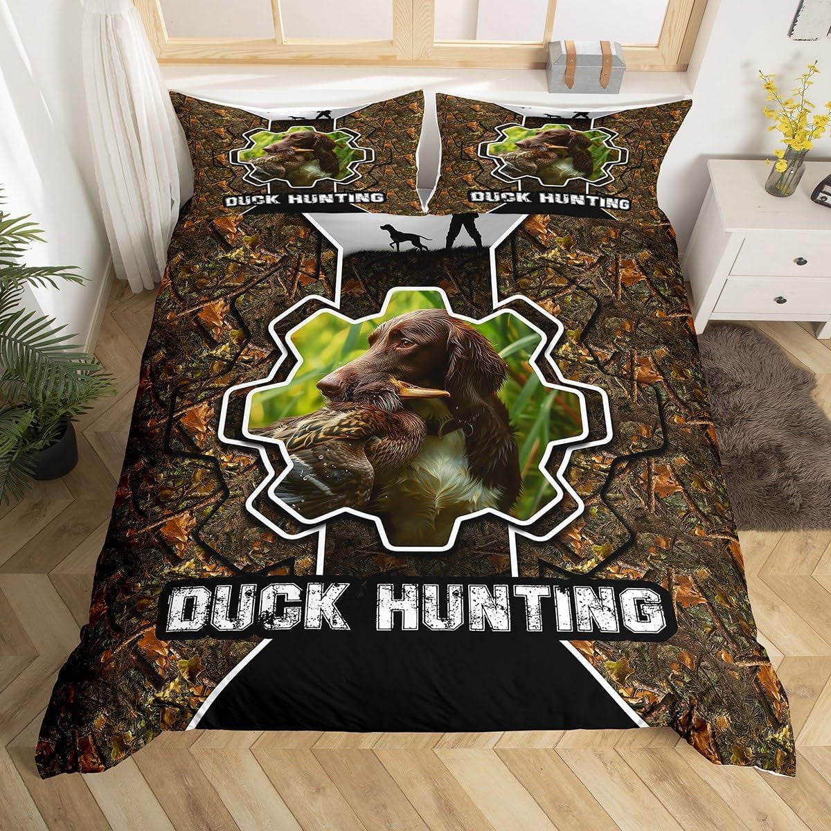 Duck Hunting Duvet Cover Dog Hunter Bedding Set Hunting Theme Comforter Cover Cool Dog Print ...