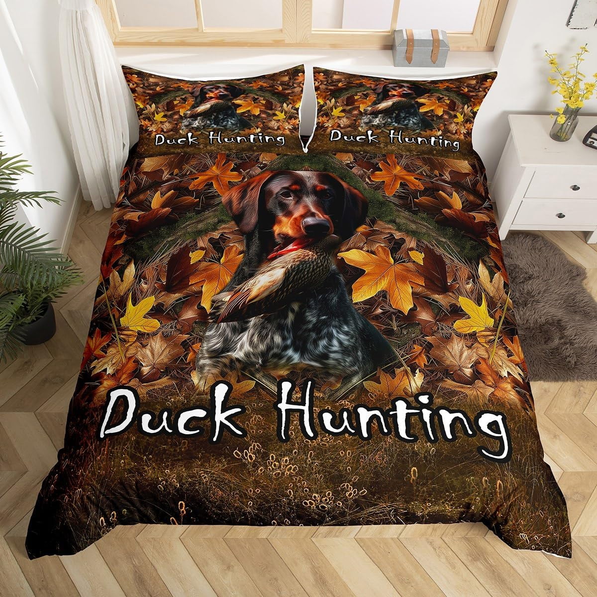 Duck Hunting Duvet Cover Hunting Theme Bedding Dog Hunter Bedding Set Wild Animal Mallard Duck ...