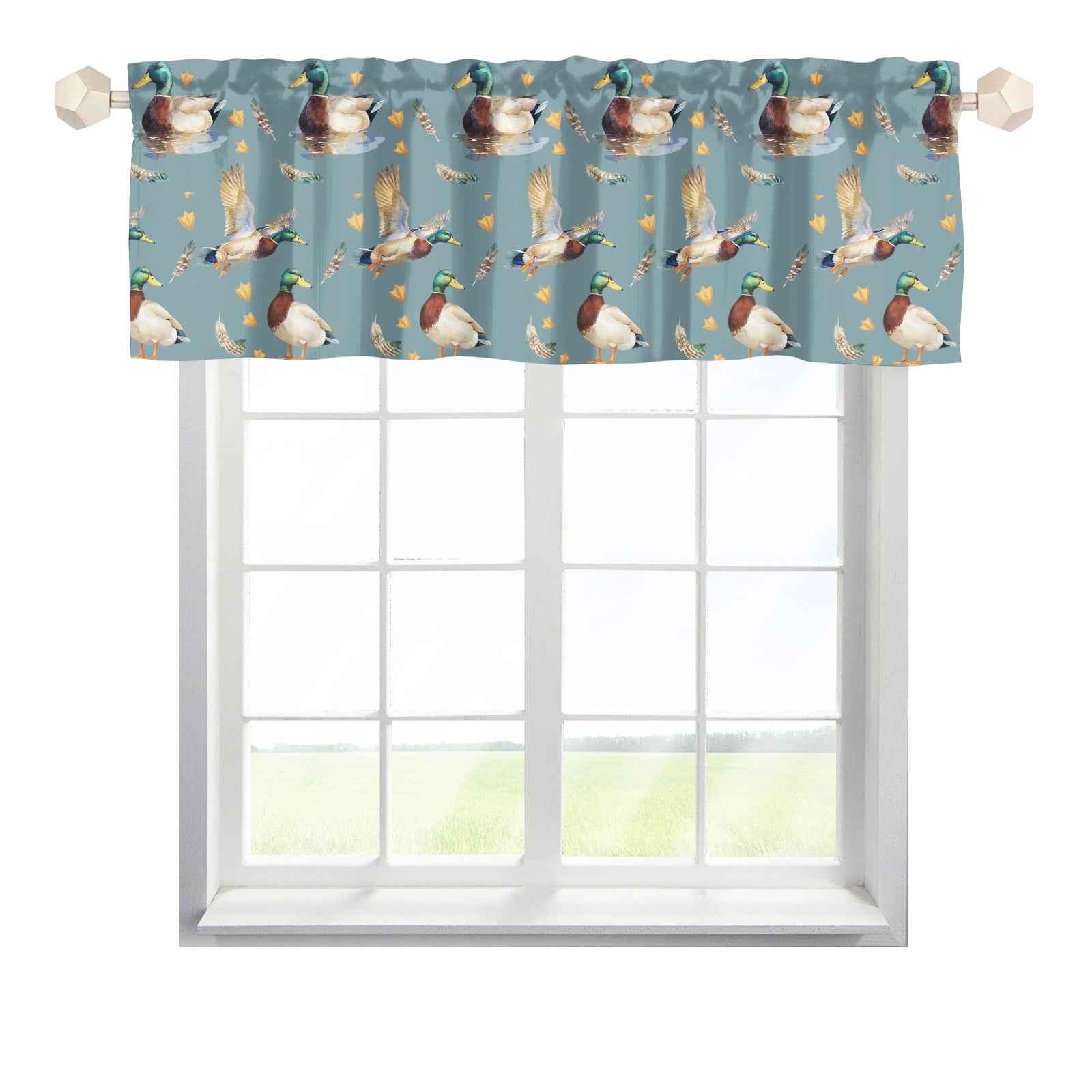 Duck Hunting Kitchen Valance 54''x18'' Wild Ducks Feathers Reeds Short ...
