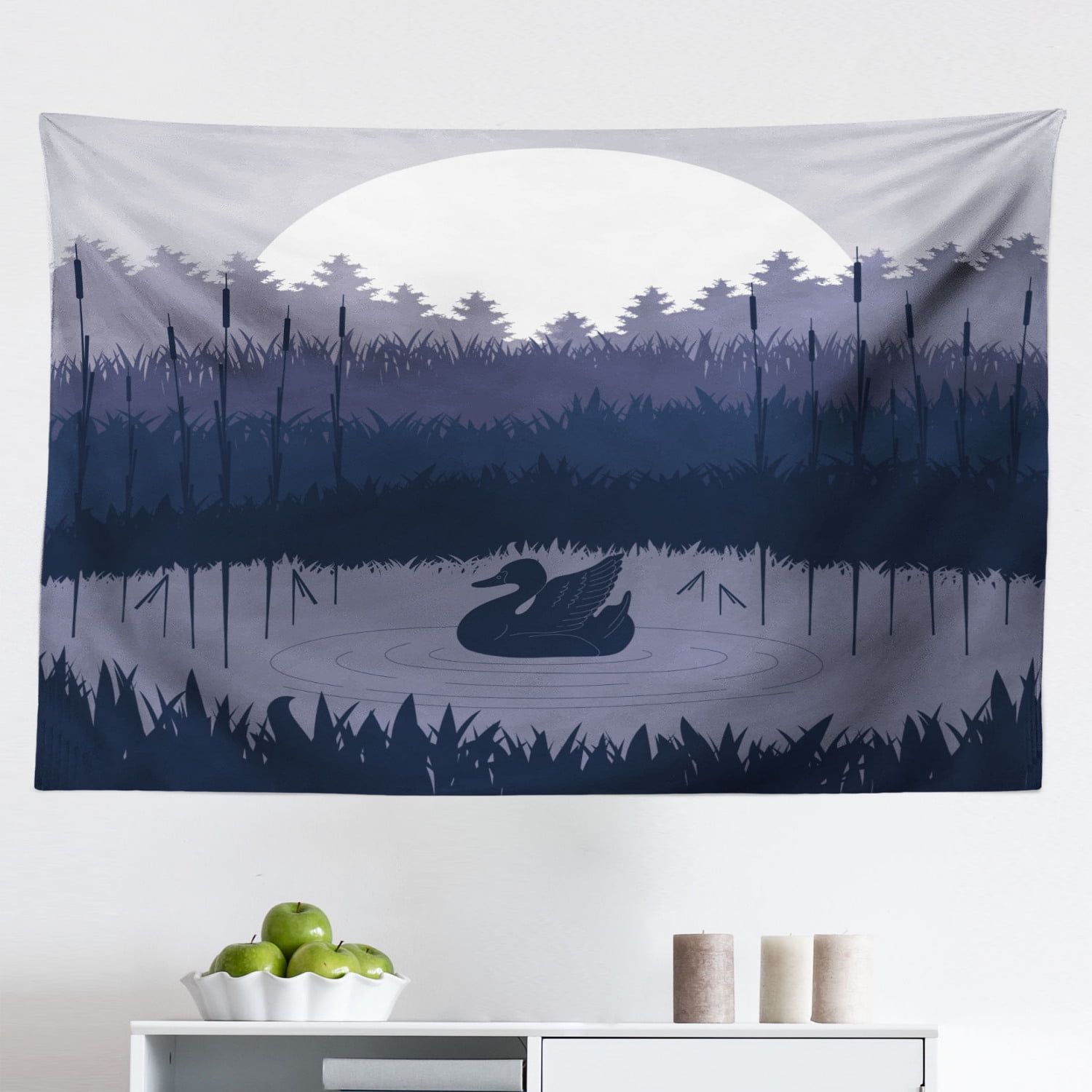 Duck Hunting Tapestry, Bold Monochrome Computer Graphics of a Flying ...