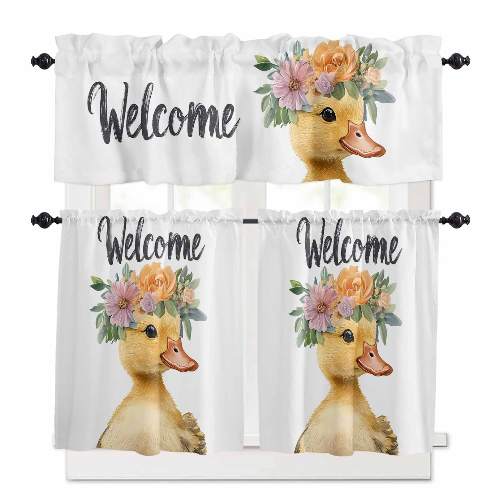 Duck Kitchen Curtains Valances and Tiers Set of 3 Welcome Tier Curtains ...