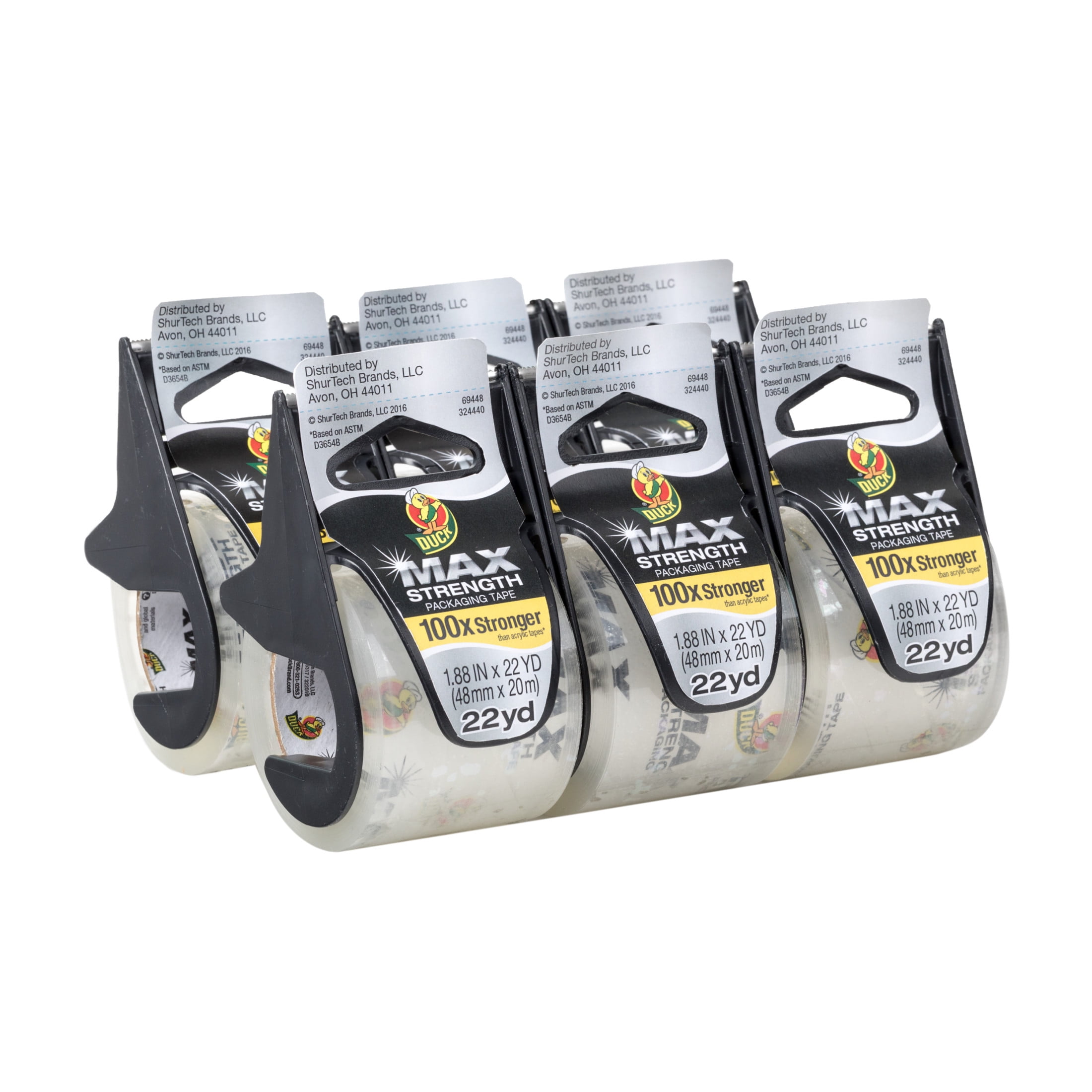 Duck Max 1.88" x 22 yd. Clear Rubber Packing Tape & Dispenser, 6 Pack ...
