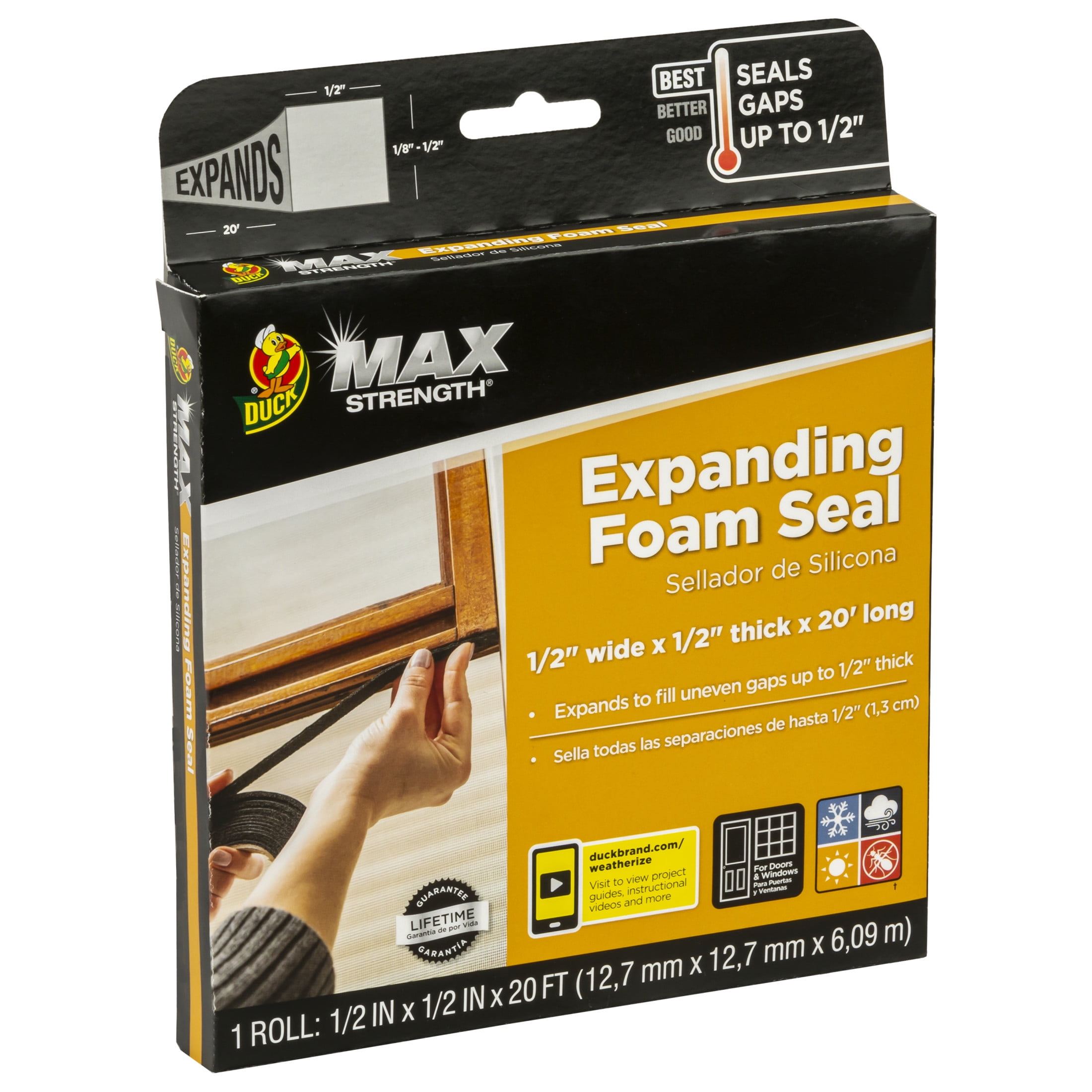 Duck Max Strength Expanding Foam Weather Stripping Seal for Door and Windows, .5 in. x .5 in. x ...