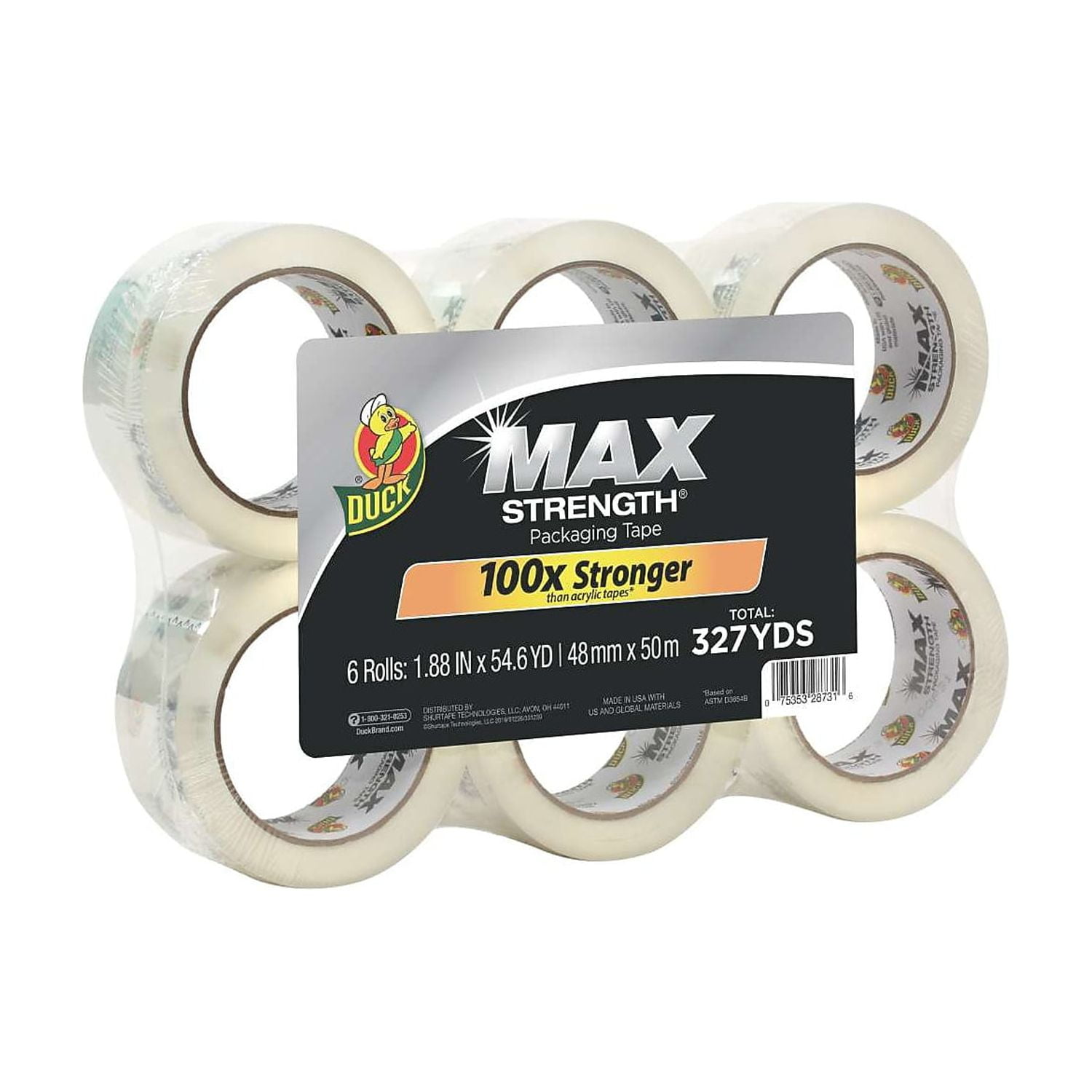 Duck Max Strength Heavy-Duty Packing Tape 1.88" x 54.6 yds. Clear 6 ...