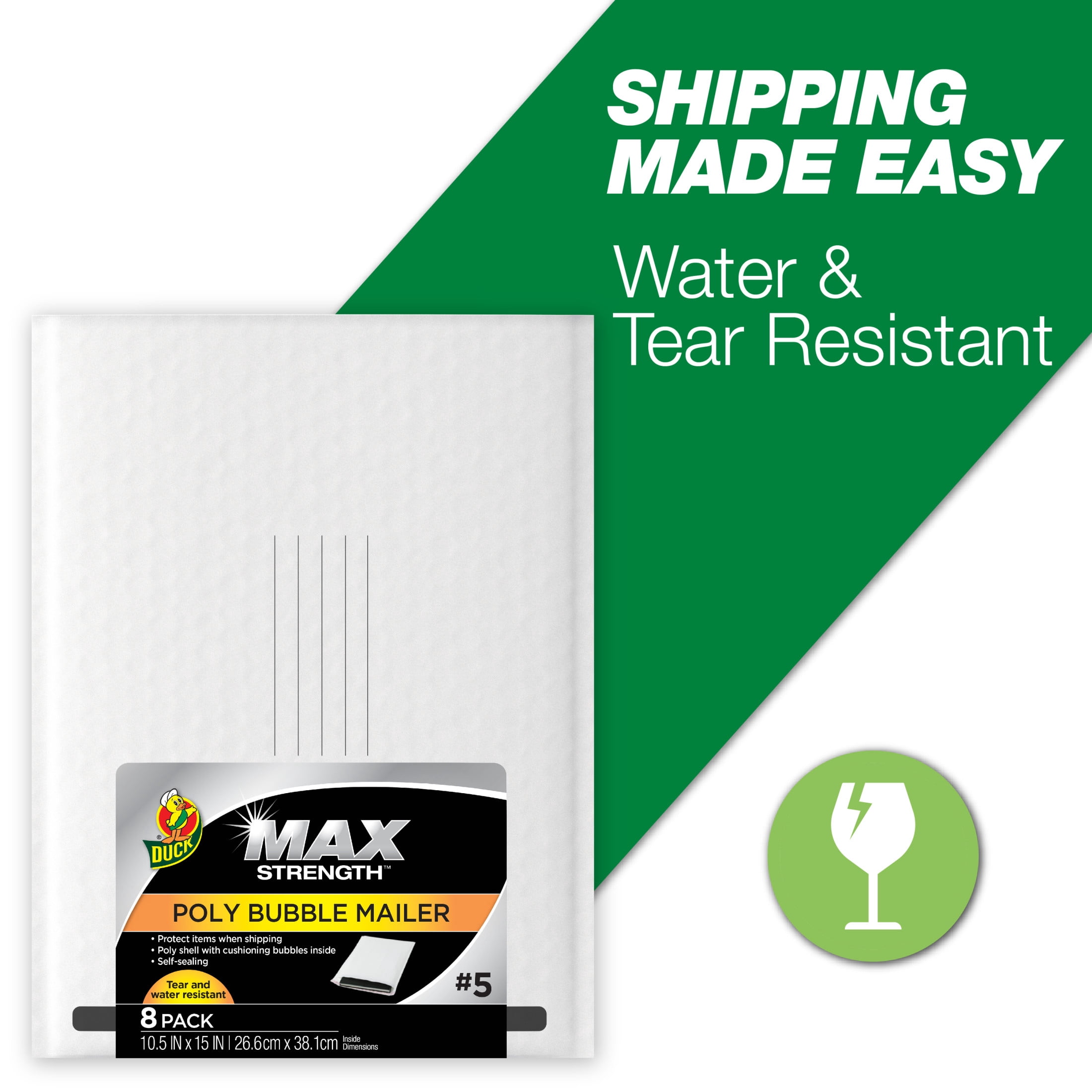 Duck Max Strength Self-Sealing Poly Bubble Mailer #5, 10.5" x 15 ...