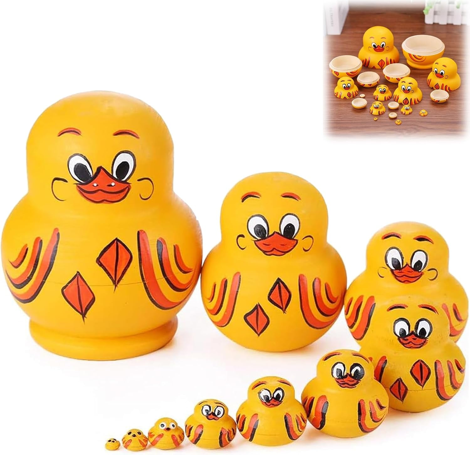 Duck Nested Doll, 10 PCS Wooden Duck Stack Prank, Baby Duck Prank ...