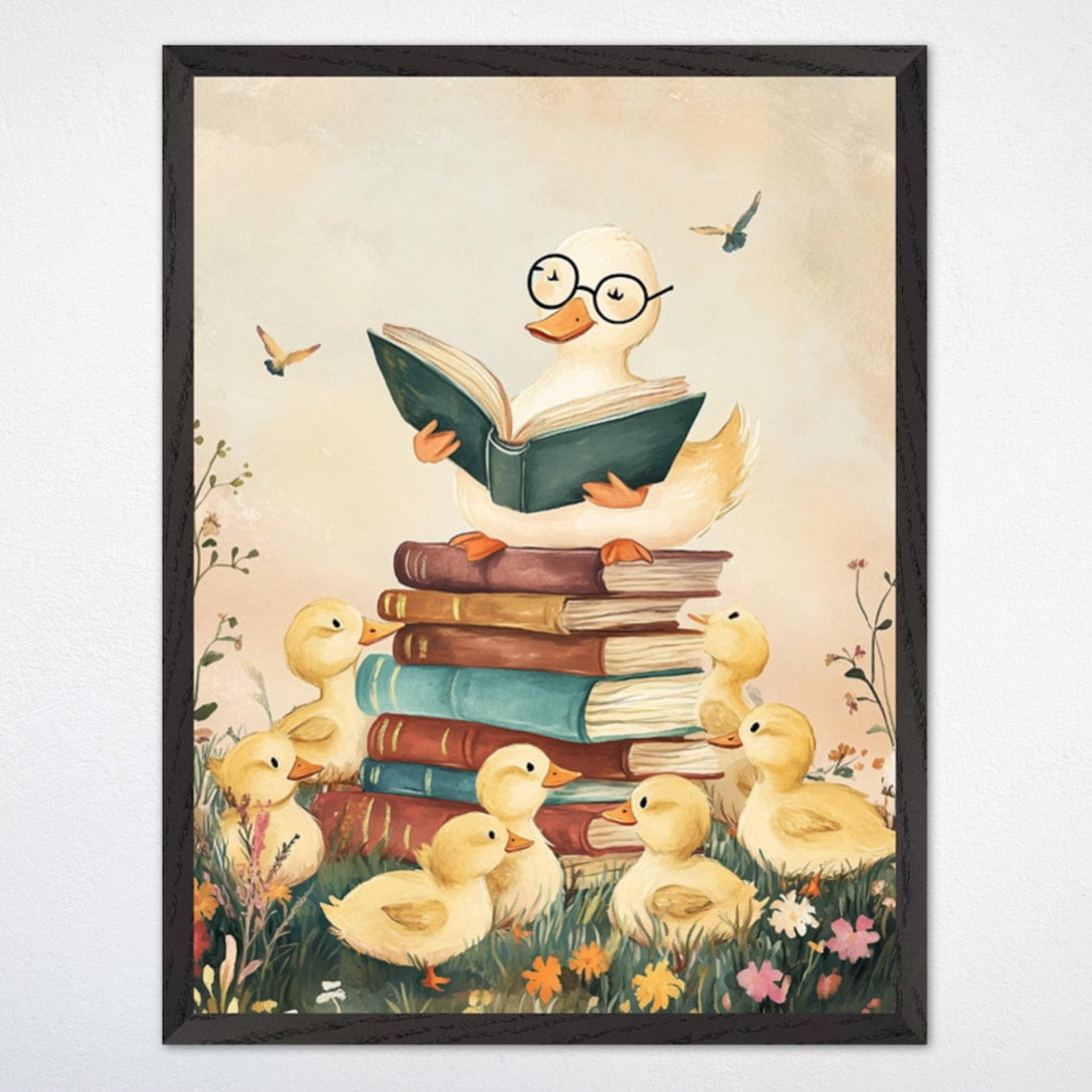 Duck Nursery Wall Art, Whimsical Ducklings Reading, Storytime Duck ...