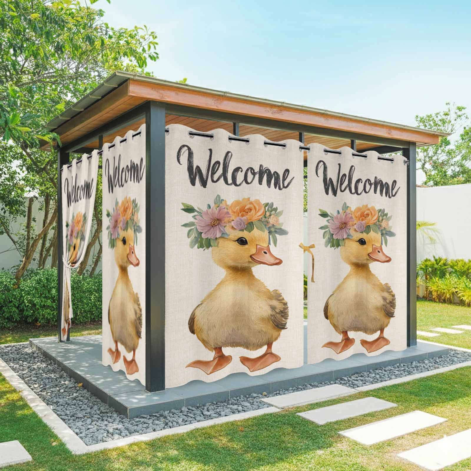 Duck Outdoor Curtains for Patio Waterproof, Welcome Garland Animal ...