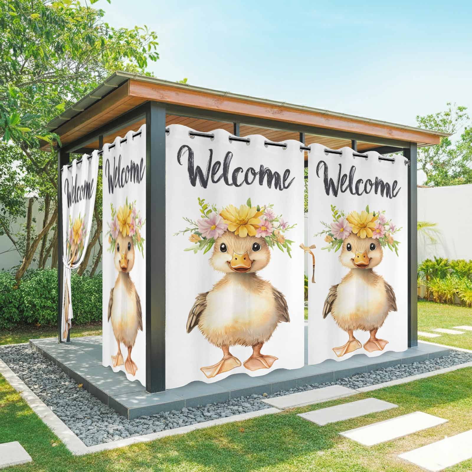 Duck Outdoor Curtains for Patio Waterproof, Welcome Garland Grommet ...