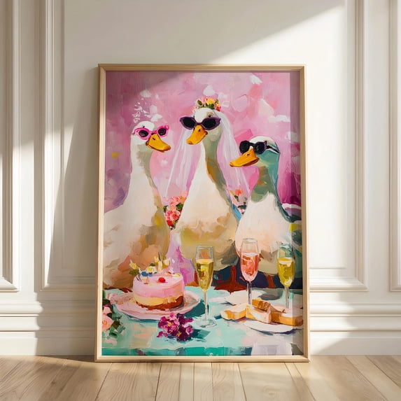 Duck Party Bachelorette Preppy Pink Wall Art Champagne Ducks Quirky ...