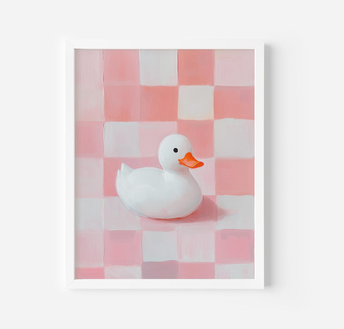 Duck : Pink Checkered Print, Girly Nursery Art , Modern pastel poster ...