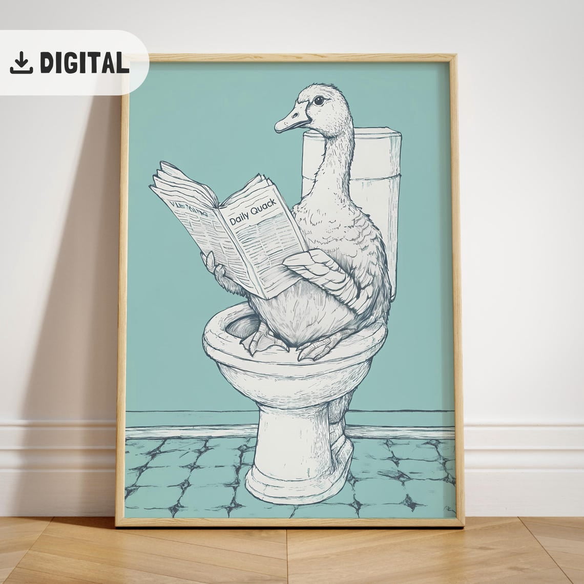 Duck Poster Bathroom, Duck On Tet Wall Art Retro Goose Maximalist Wall ...